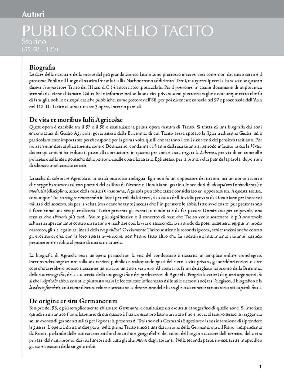 Publio Cornelio Tacito - Biografia Le date della nascita e della morte ...