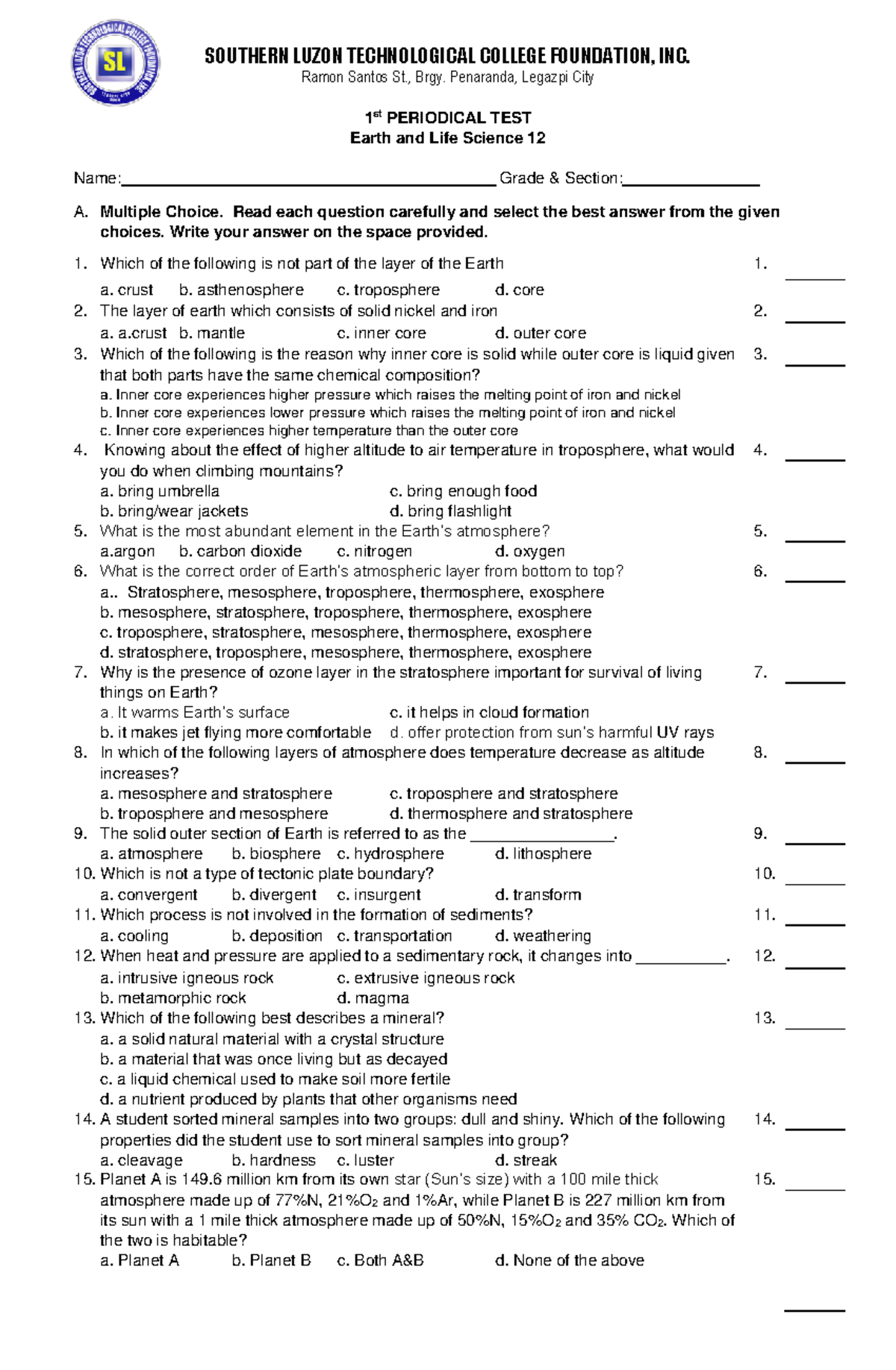 Scribd - test question - SOUTHERN LUZON TECHNOLOGICAL COLLEGE ...