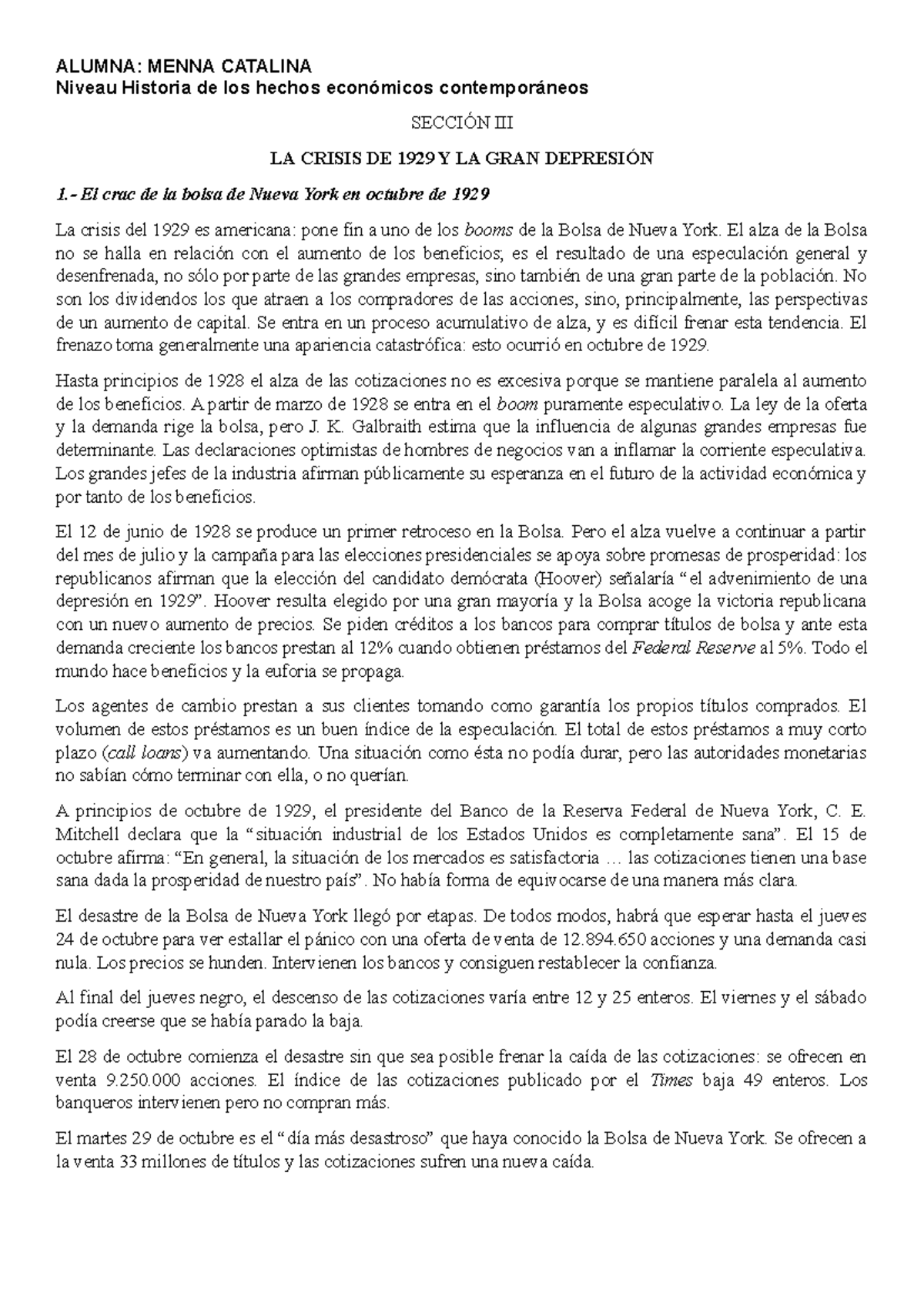 Niveau Historia de los hechos económicos contemporáneos - ALUMNA: MENNA CATALINA Niveau Historia ...