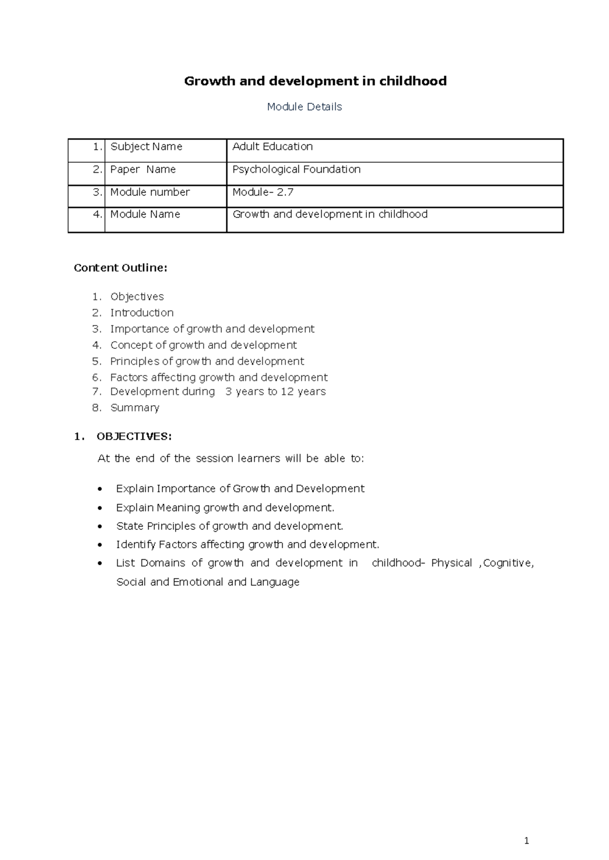 Growth and Development during childhood - Psychological foundation ...