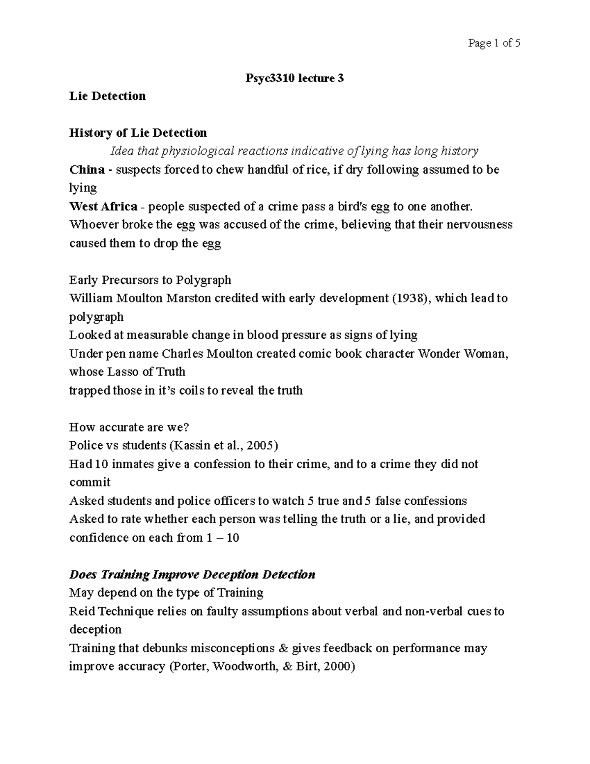 psyc3310 chapter 3 - Psyc3310 lecture 3 Lie Detection History of Lie ...