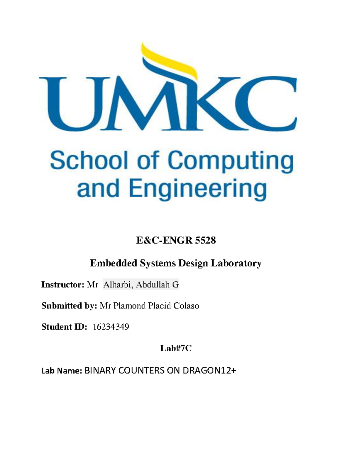 7C - advanced embedded systems lab - E&C-ENGR 5528 Embedded Systems ...
