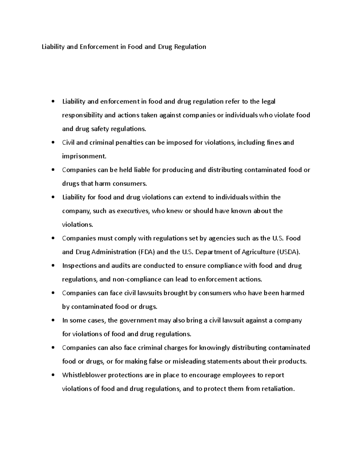 Liability and Enforcement in Food and Drug Regulation - Civil and ...