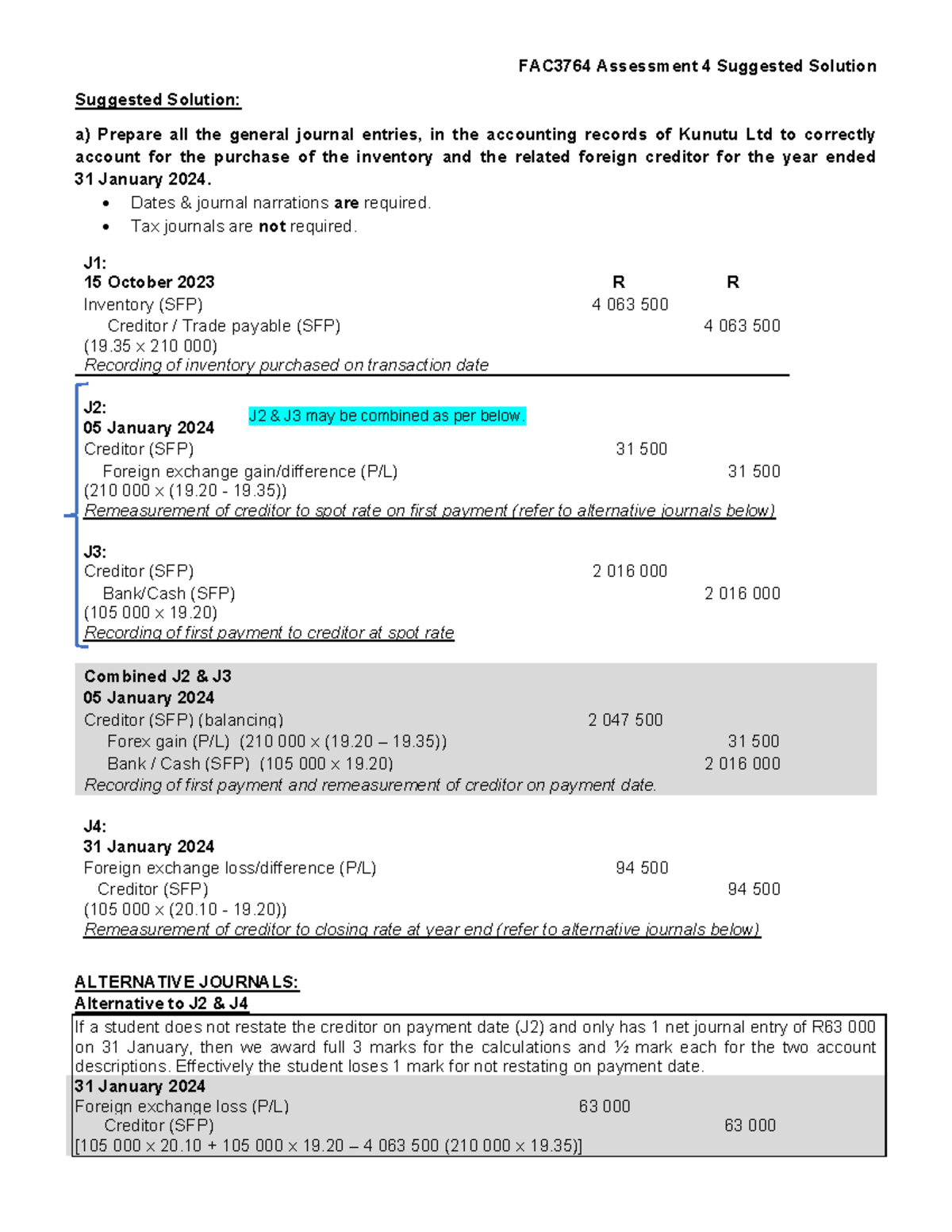 FAC3764 Assessment 4 Suggested Solution - Suggested Solution: a) Prepare all the general journal ...