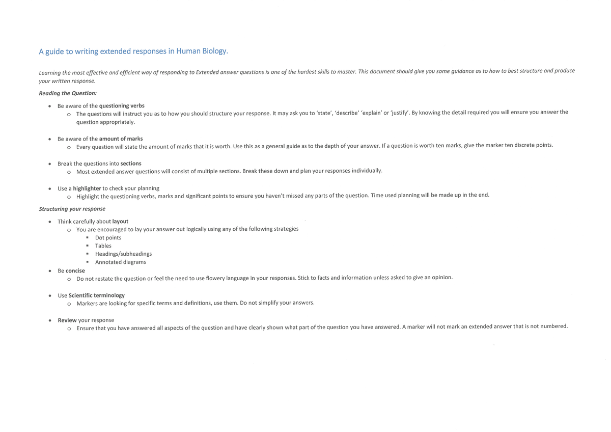 How to Dissect Questions in Human Bio - Studocu