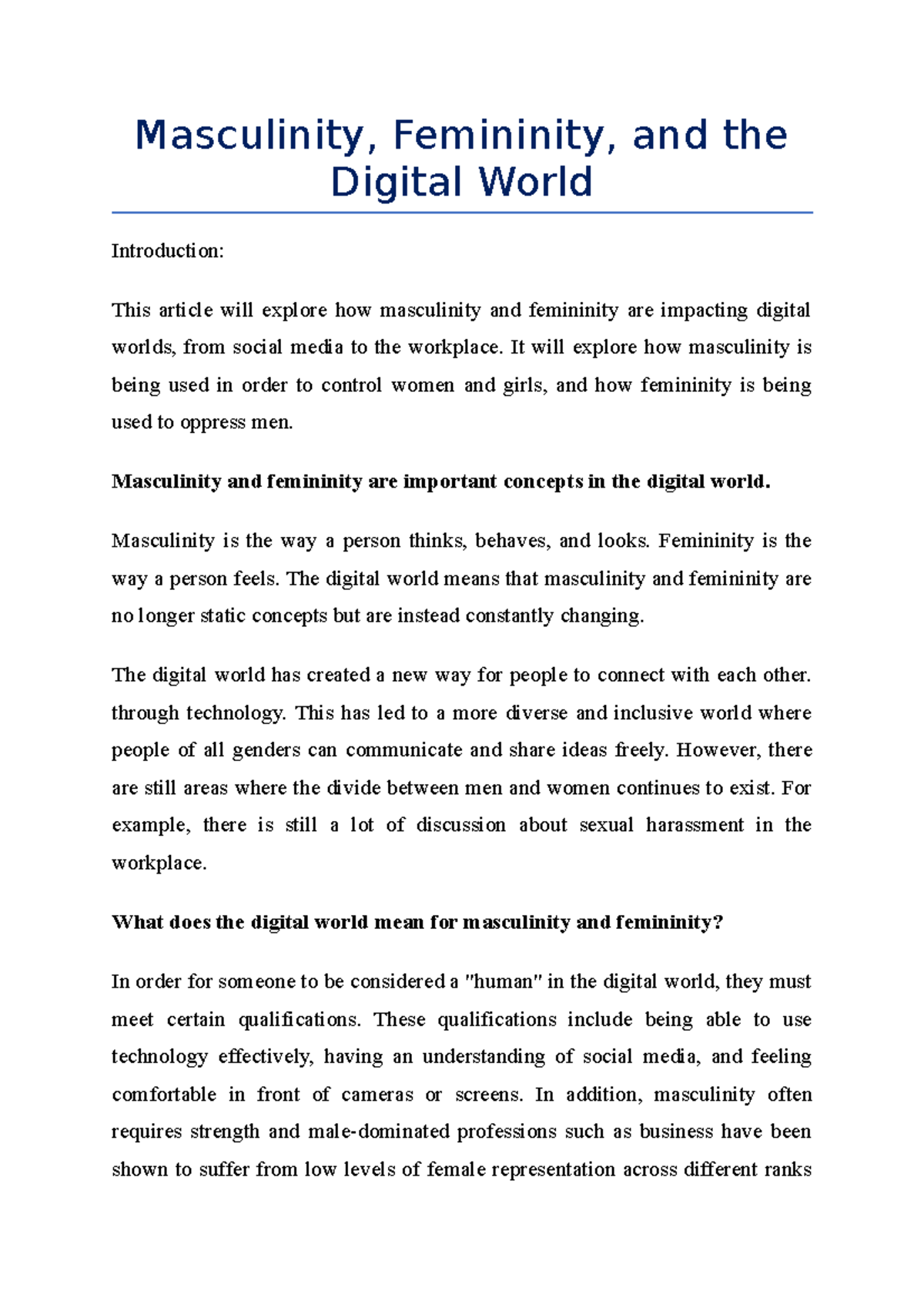 Masculinity, Femininity, and the Digital World - Masculinity ...