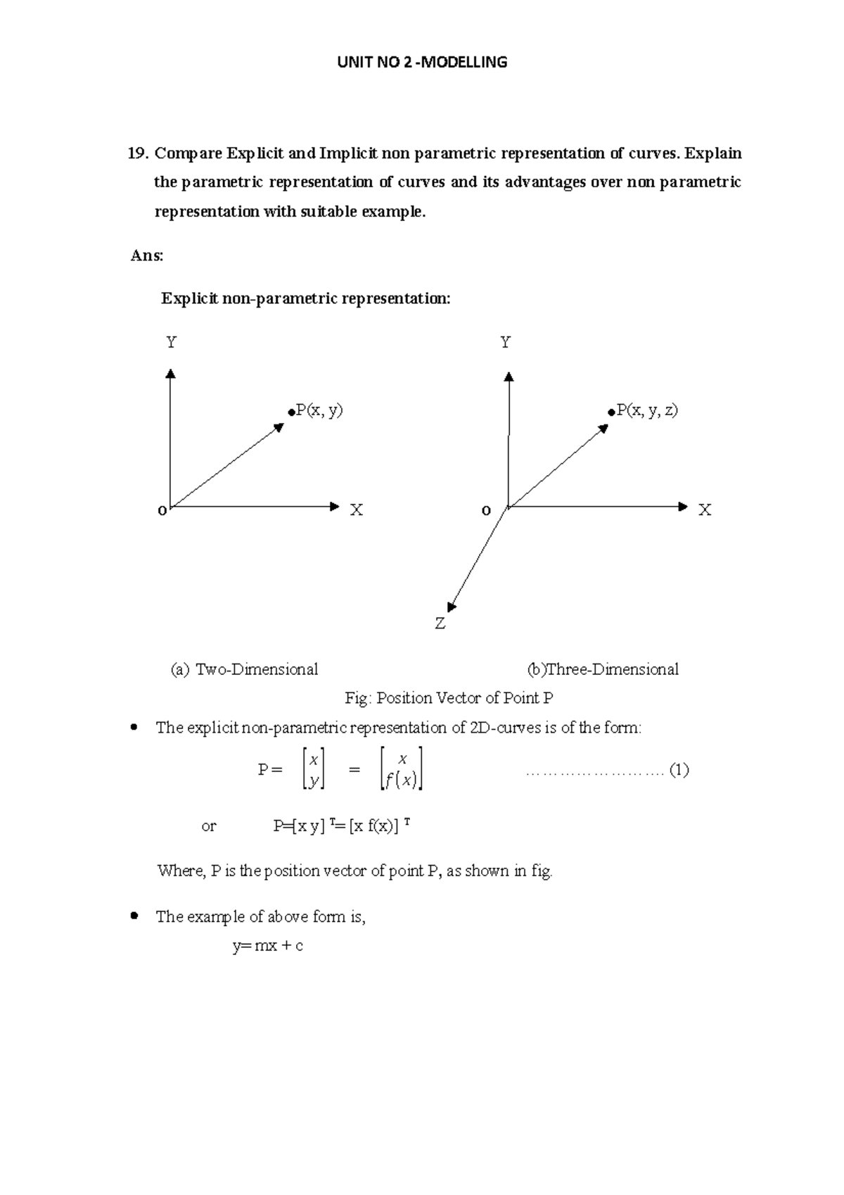 Geometric Modelling CAD/CAM - 19. Compare Explicit and Implicit non parametric representation of ...