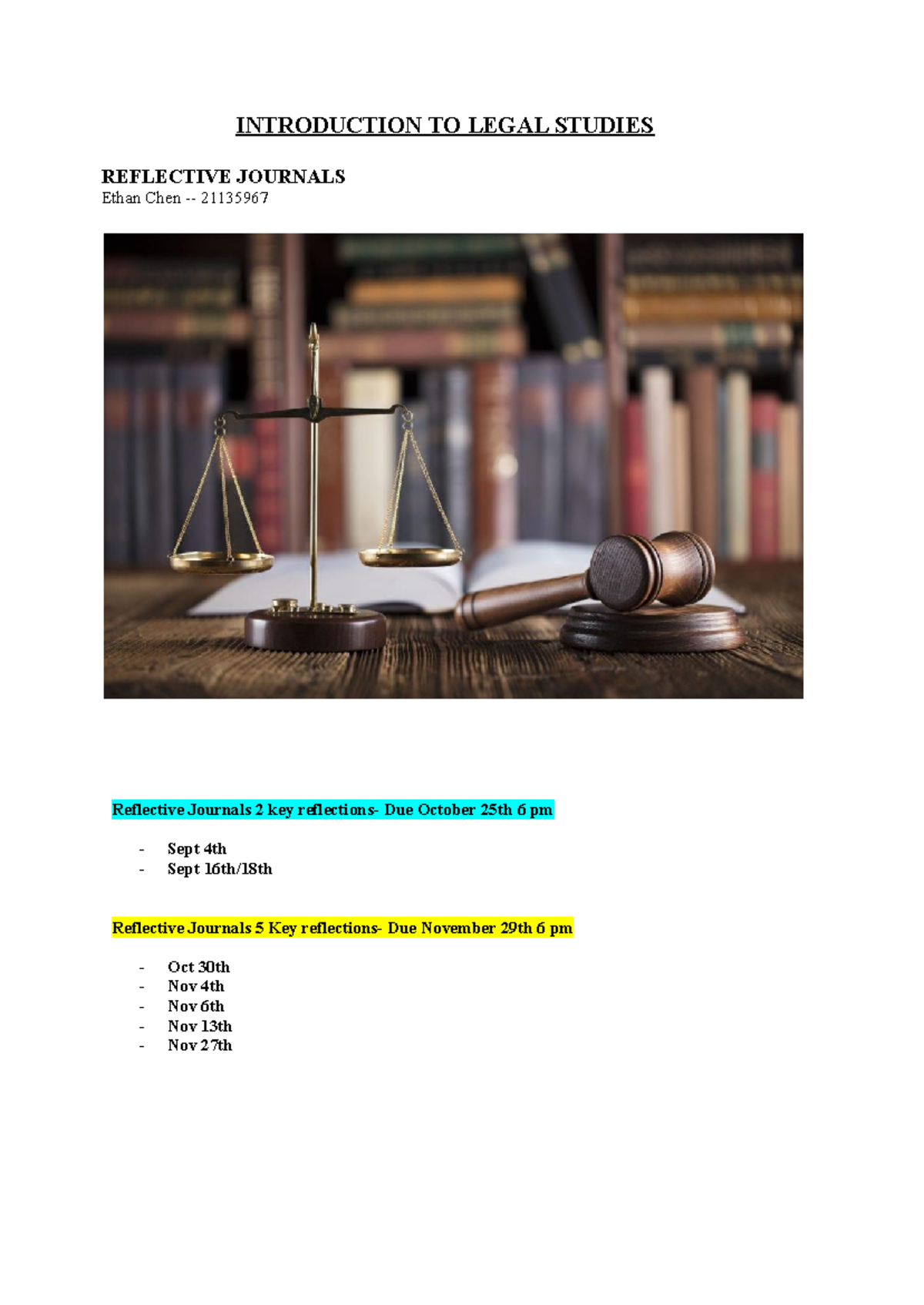 Legal Studies Journals - INTRODUCTION TO LEGAL STUDIES REFLECTIVE ...