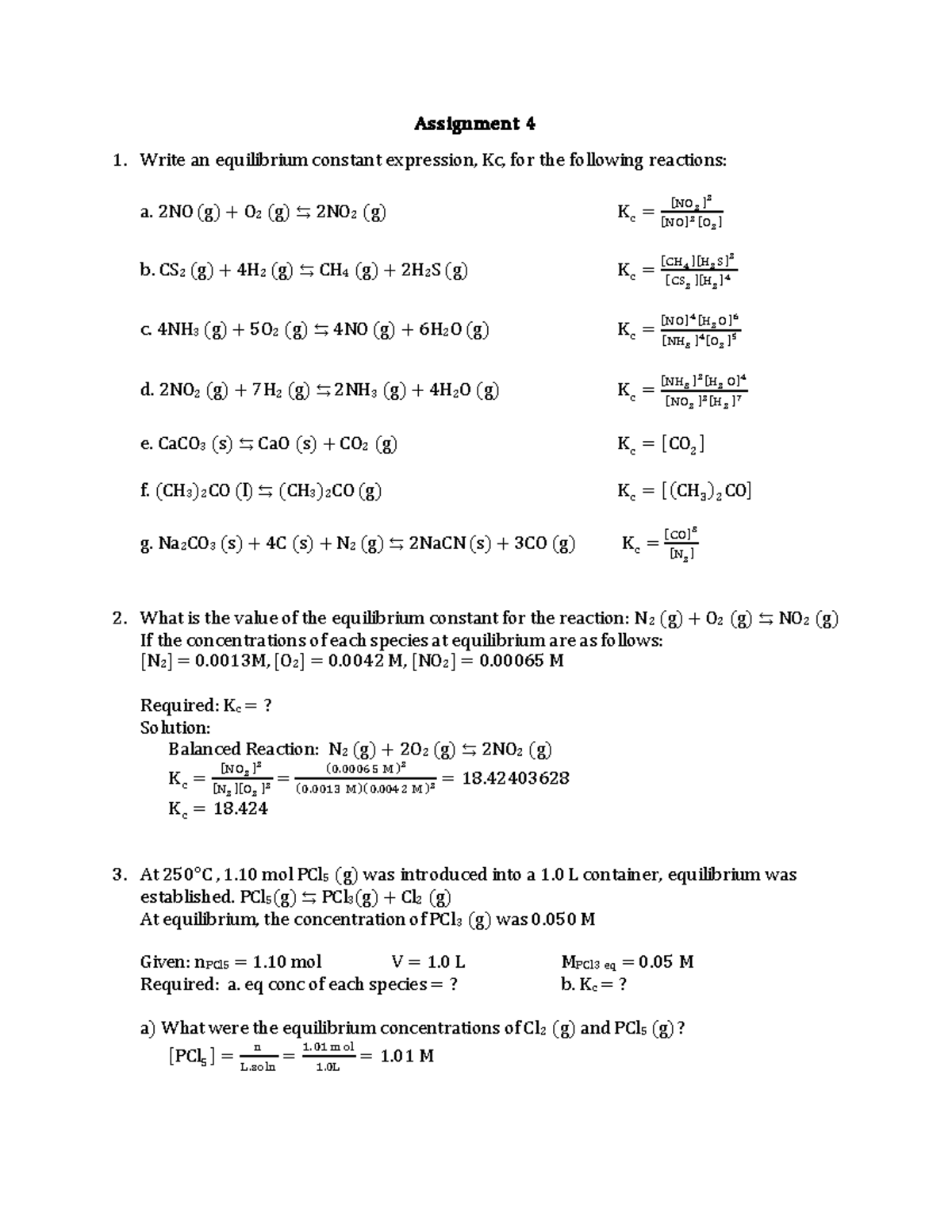 Assignment 4 Equilibrium(LEC) - Assignment 4 Write an equilibrium ...