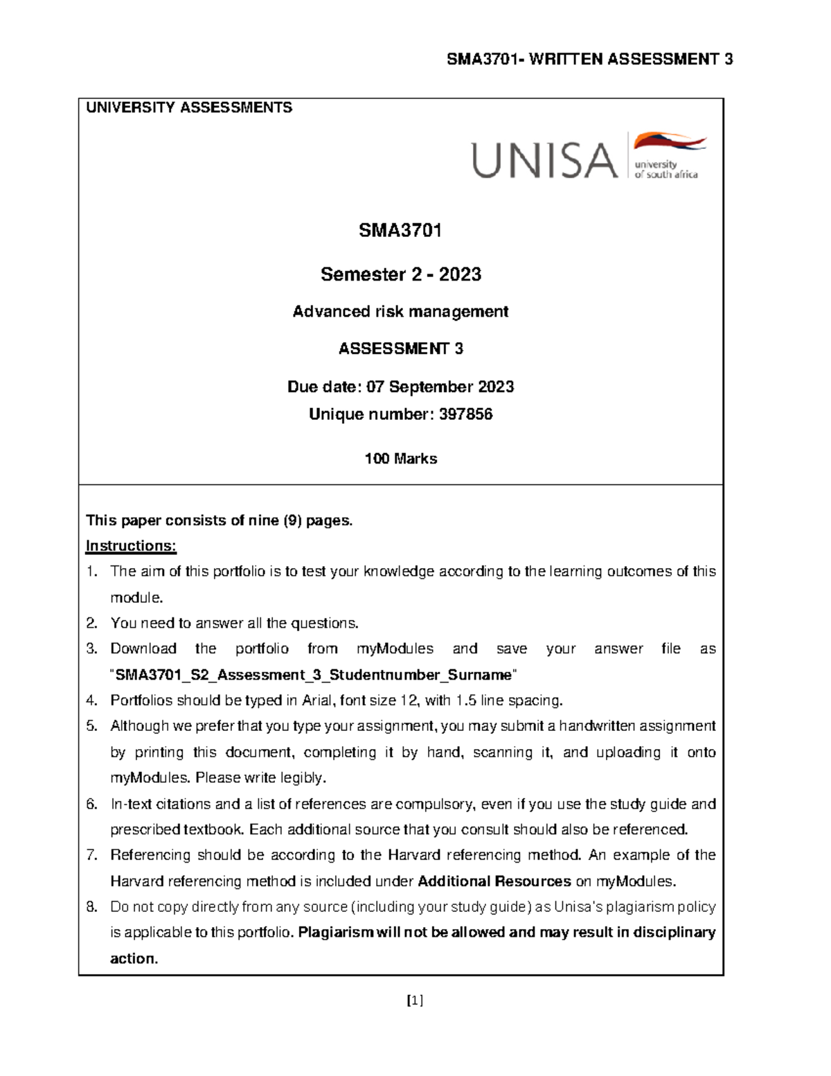 SMA3701 Assessement 3 Written S2 AN - UNIVERSITY ASSESSMENTS SMA ...