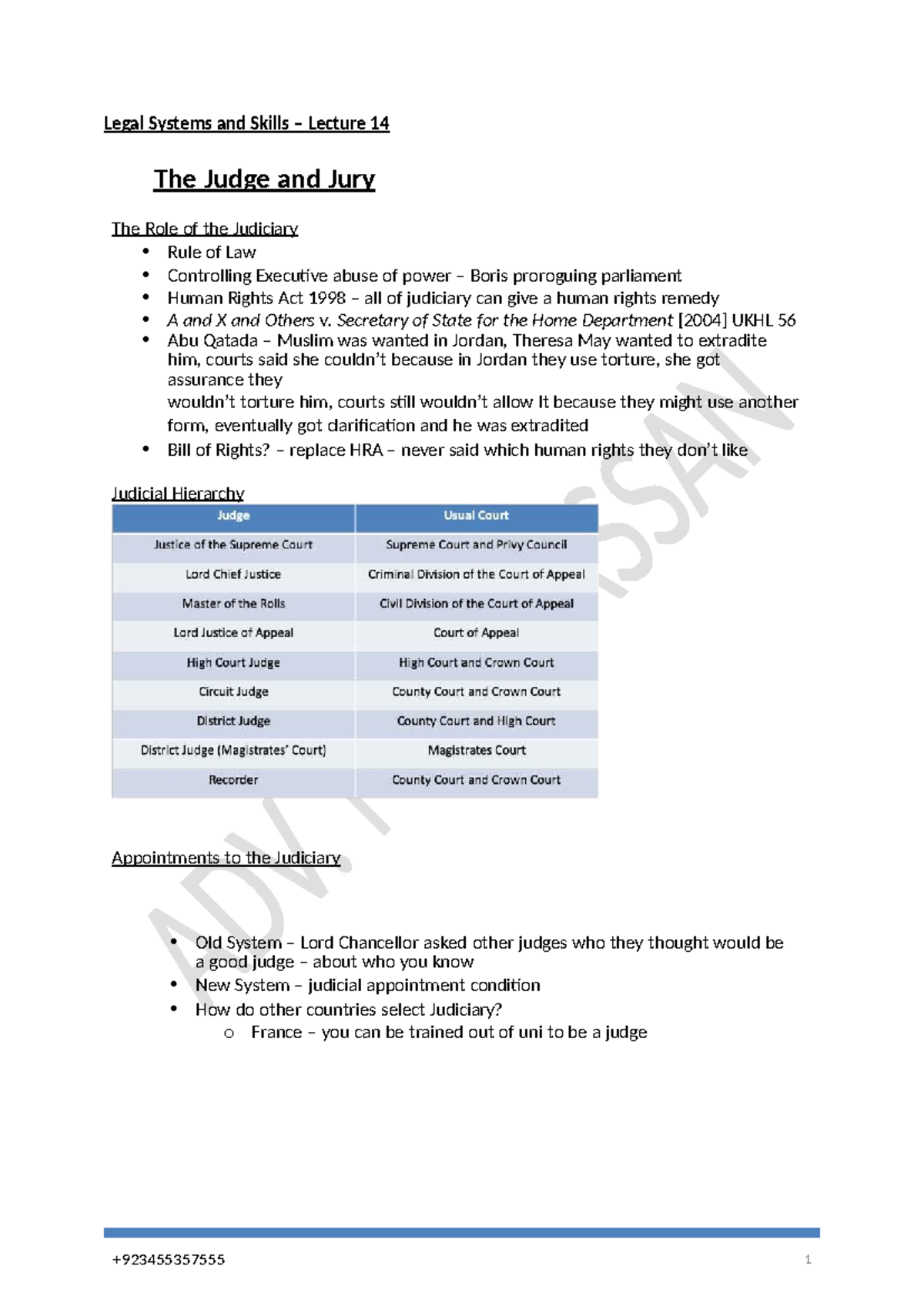 The-jury-judiciary - Notes - Legal Systems and Skills – Lecture 14 The ...