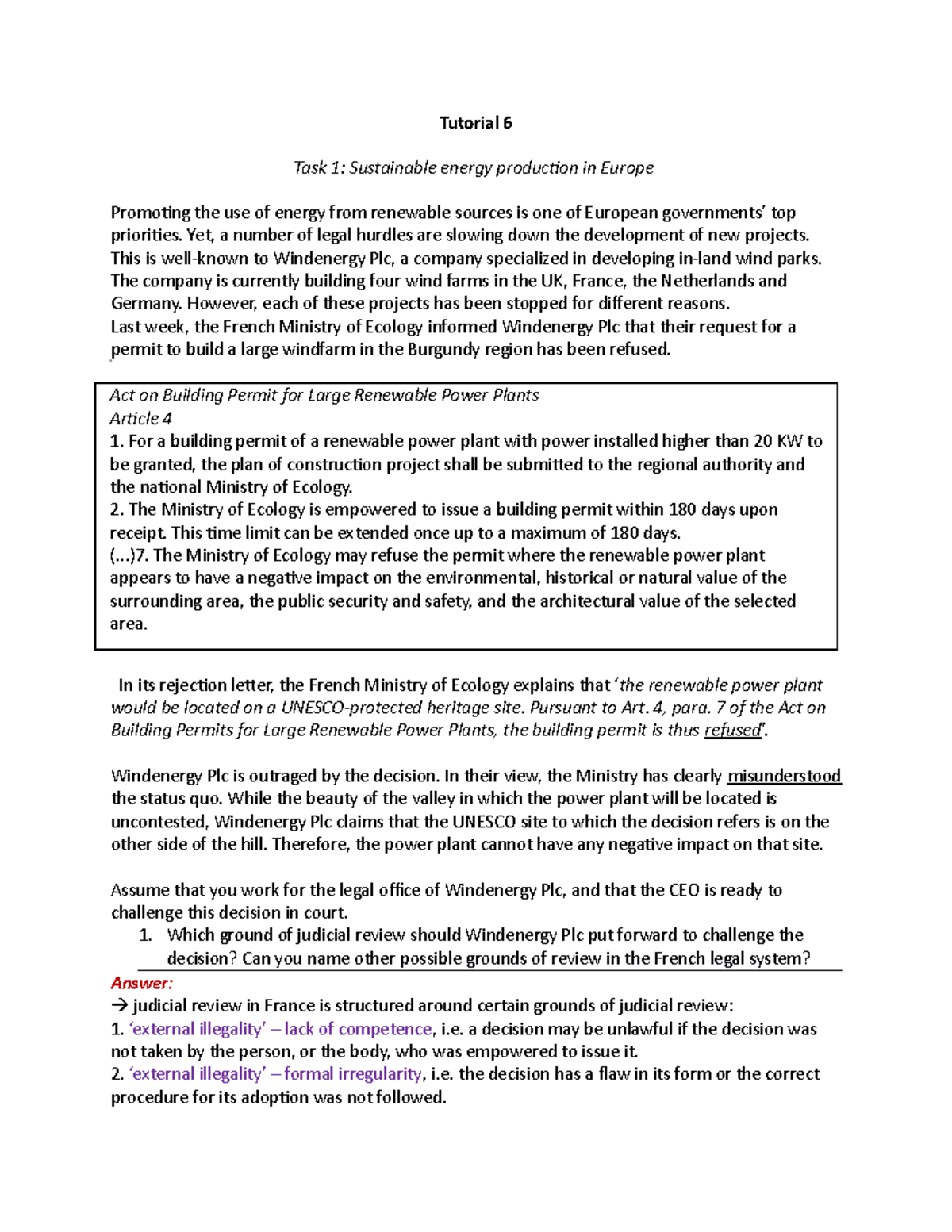 Tutorial 6 - Tutorial 6 Task 1: Sustainable energy production in Europe Promoting the use of ...