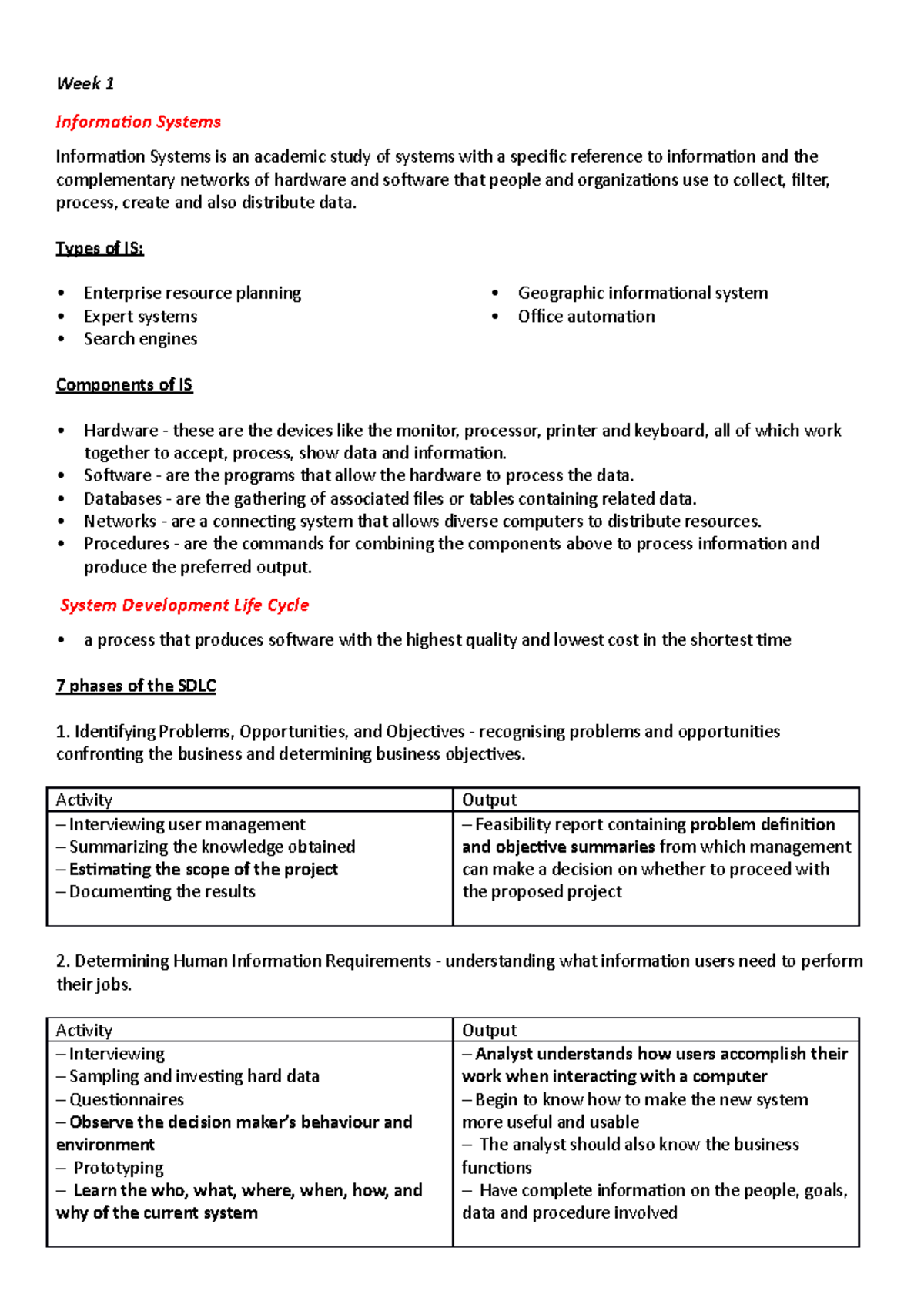 Diagnostic Quiz Notes - Week 1 Information Systems Information Systems ...