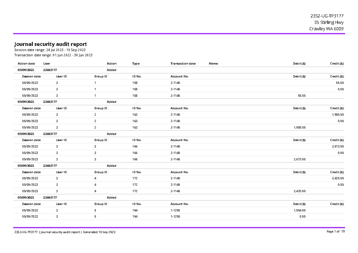 myob report pack - 23S2-UG-TP 35 Stirling Hwy Crawley WA 6009 Journal ...
