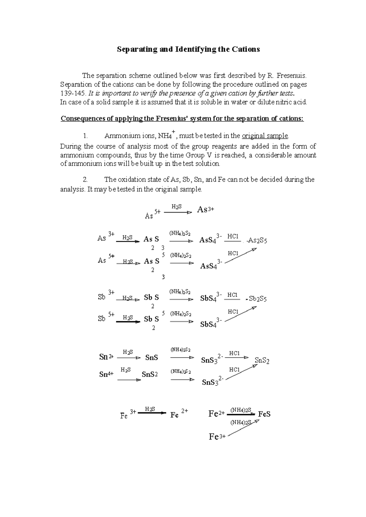 Gen Chem Notes - Separating and Identifying the Cations - Separating ...
