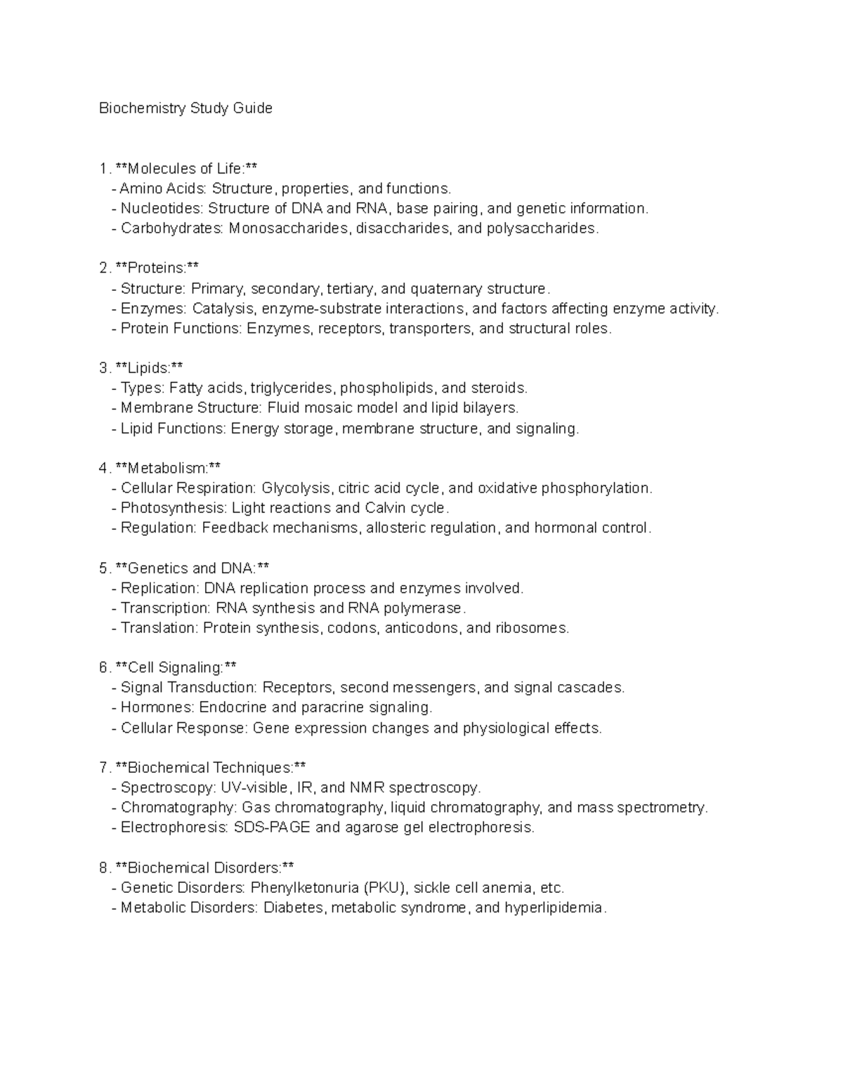 Biochemistry Study Guide - BIOCH 305 - Clemson - Studocu