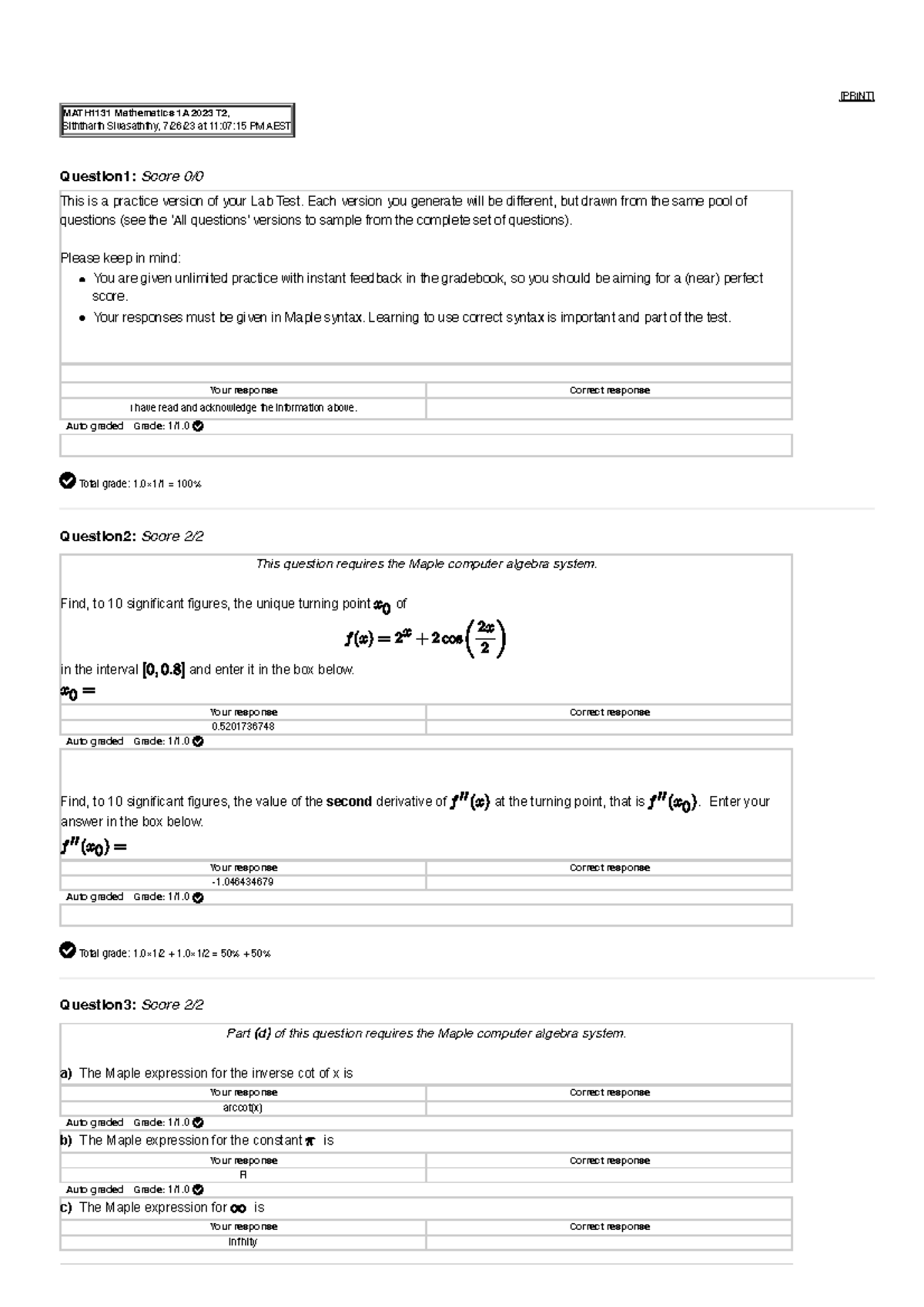 University of New South Wales - MATH1131 1141 Lab Test 2 (practice ...