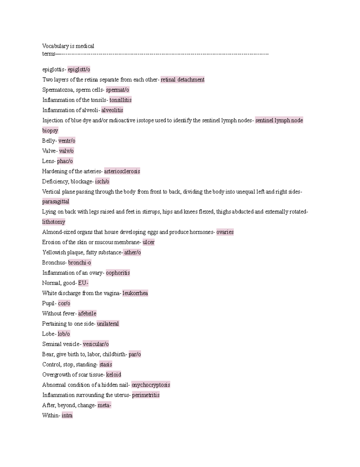 Vocabulary in medical terms - Vocabulary is medical terms—- epiglottis ...