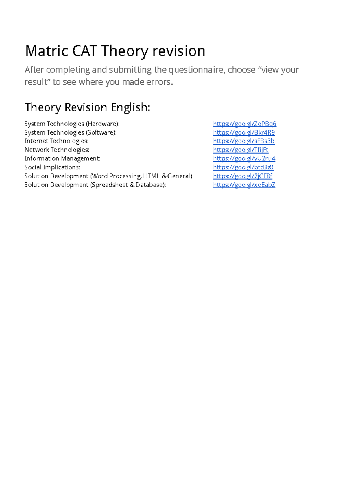 Matric CAT Theory revision - Matric CAT Theory revision After ...