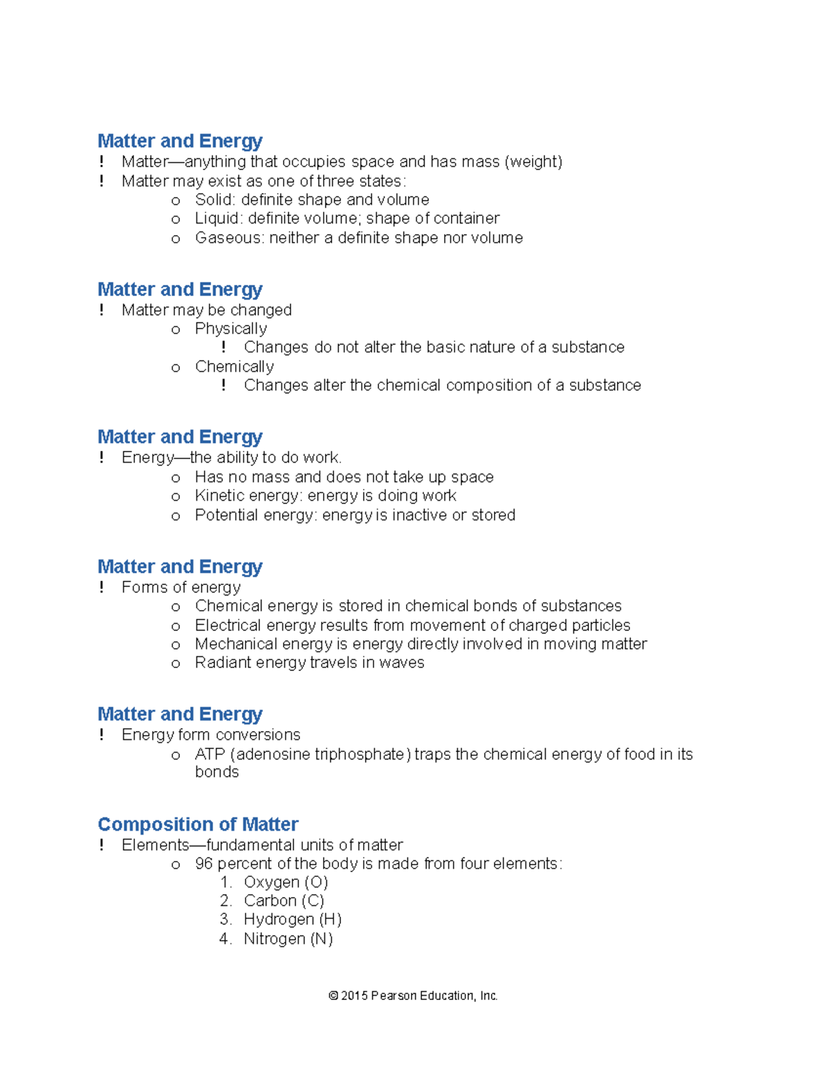 Chapter 2 Biochem - Notes - Matter and Energy ! Matter—anything that ...