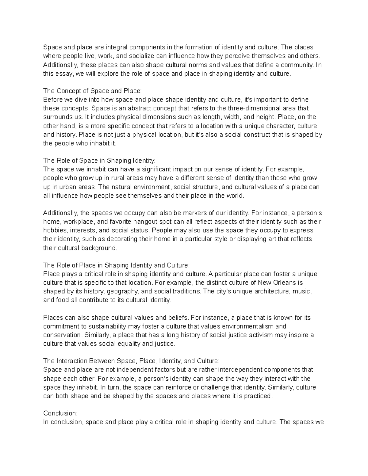 The role of space and place in shaping identity and culture - Space and ...