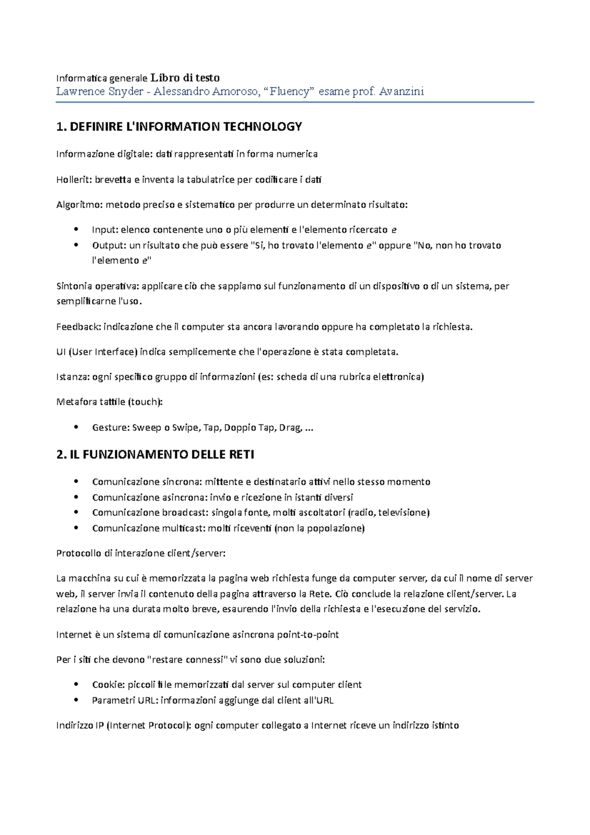 Riassunto informatica generale - Informatica generale Libro di testo ...