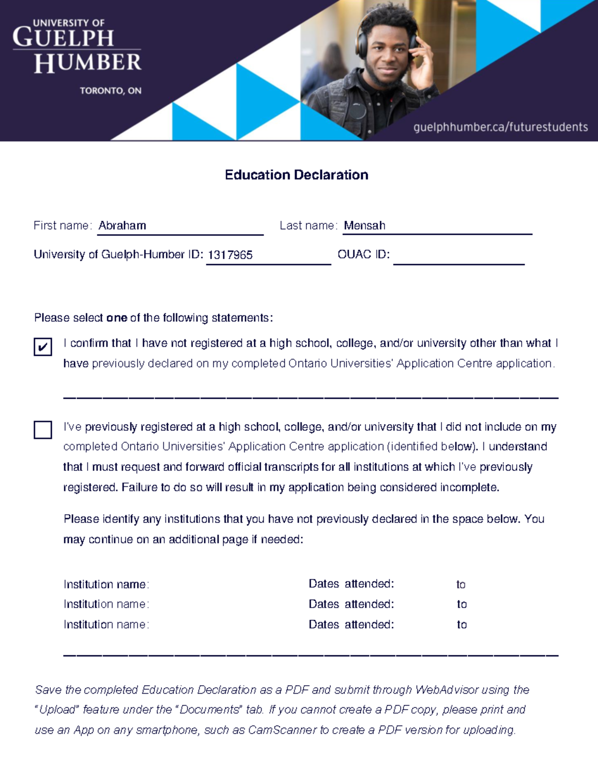 GH Education Declaration 0 - Please select one of the following ...