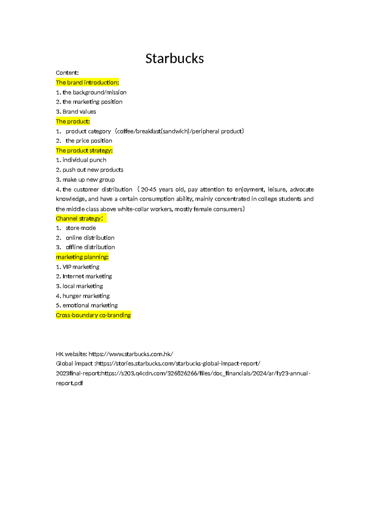 Starbucks - sample - Starbucks Content: The brand introduction: the ...