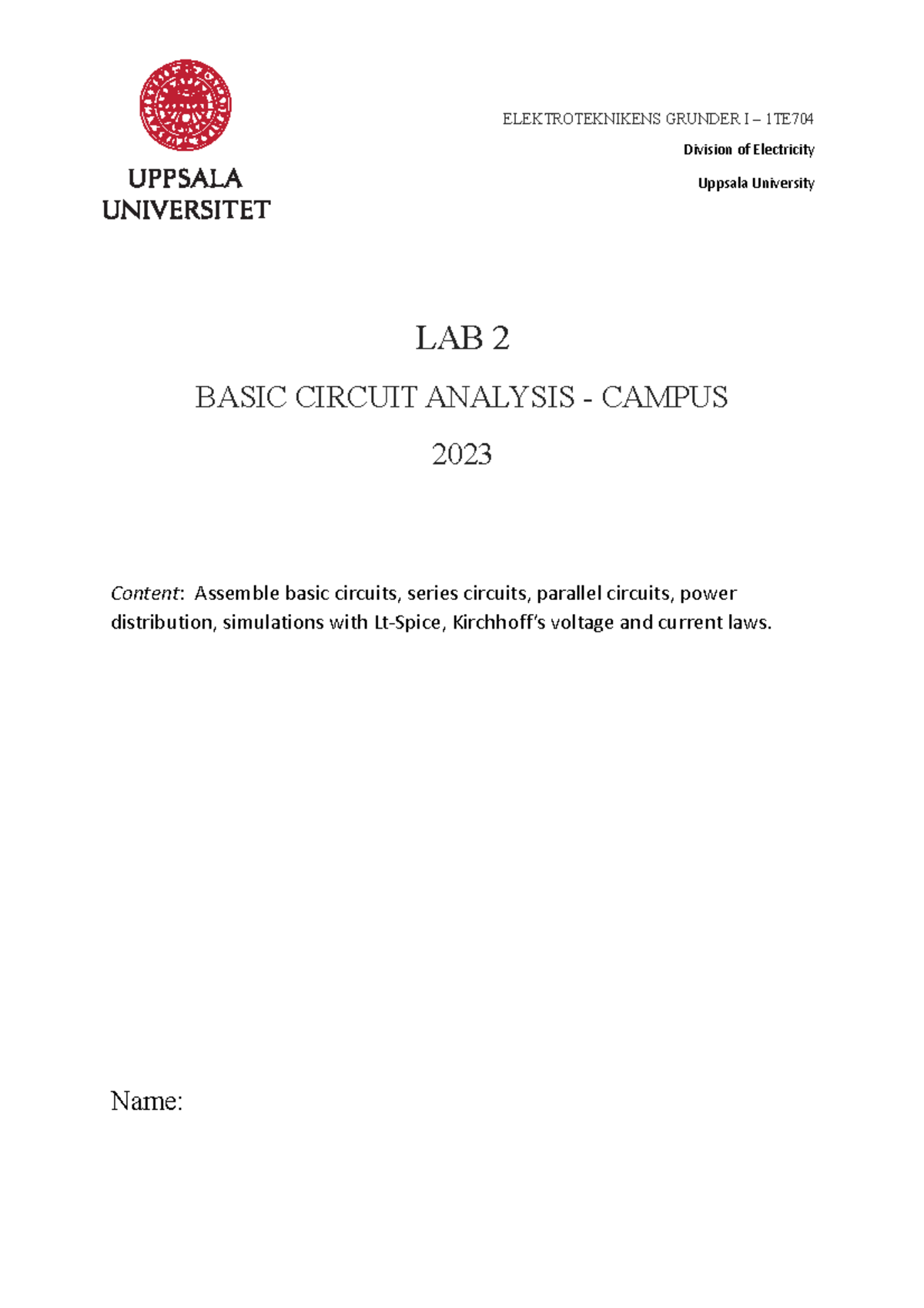 2023 - Lab 2 - Basic circuit analysis - campus - ELEKTROTEKNIKENS ...