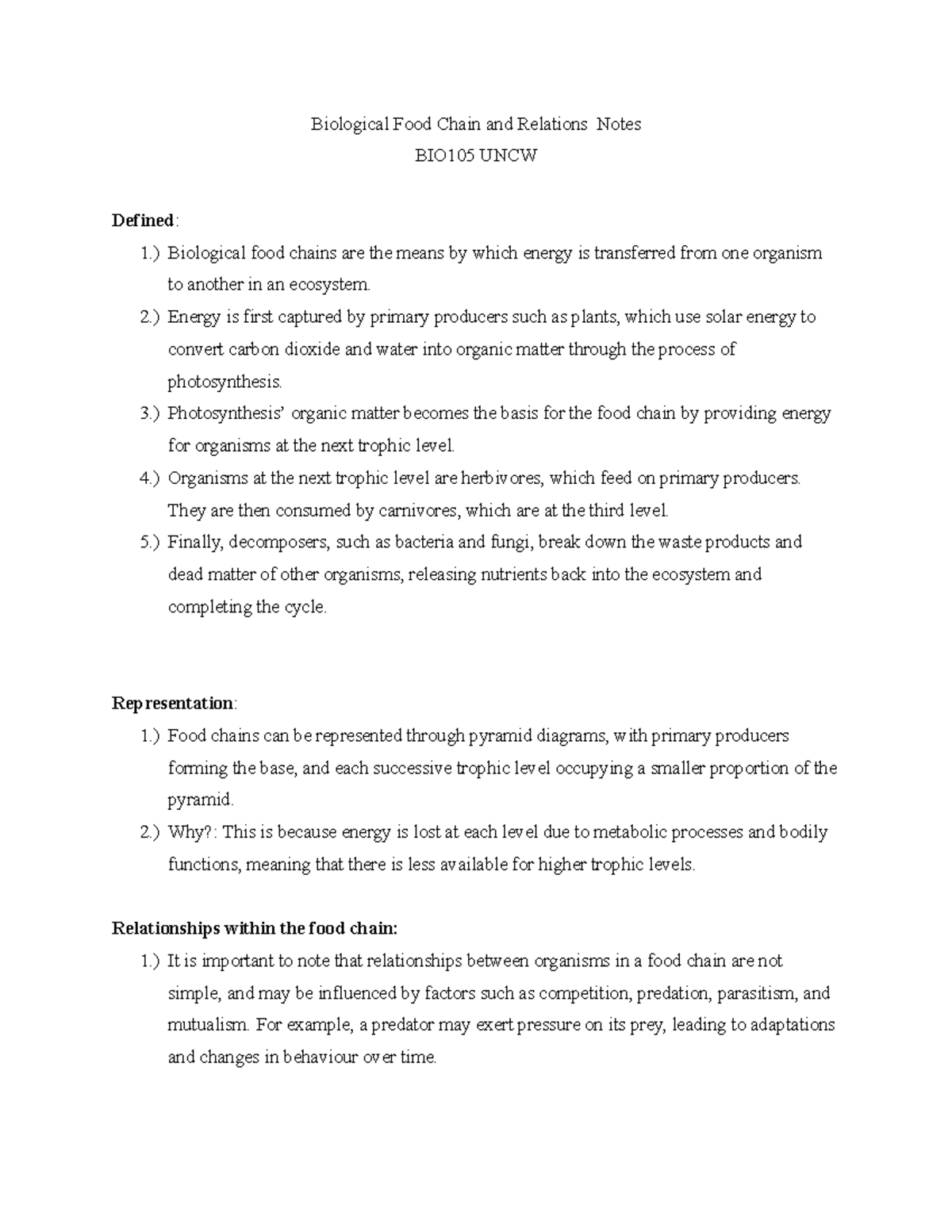 Bio105 - Food Chain Notes - Biological Food Chain and Relations Notes ...