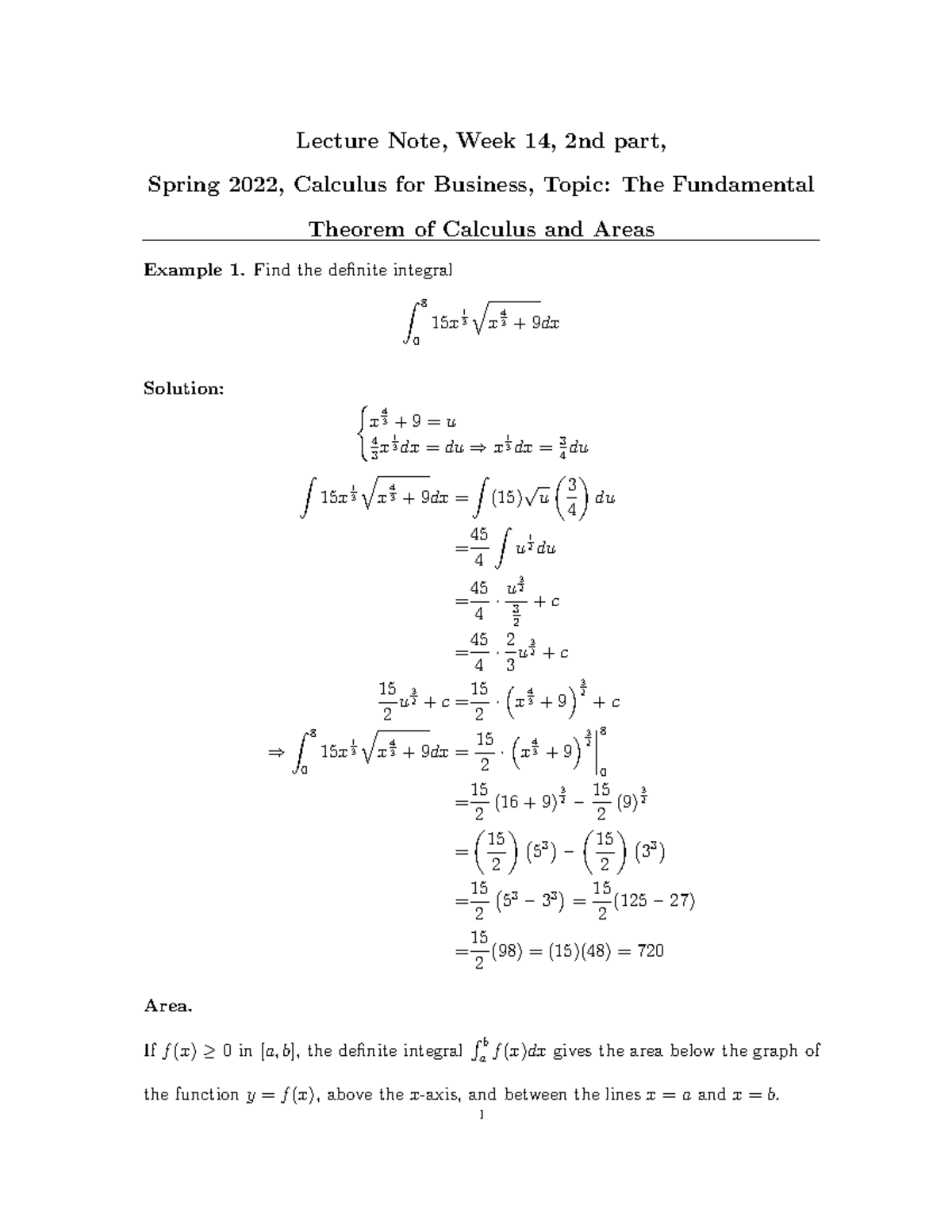 Calculusbusiness 142 - The Fundamental Theorem of Calculus and Areas ...