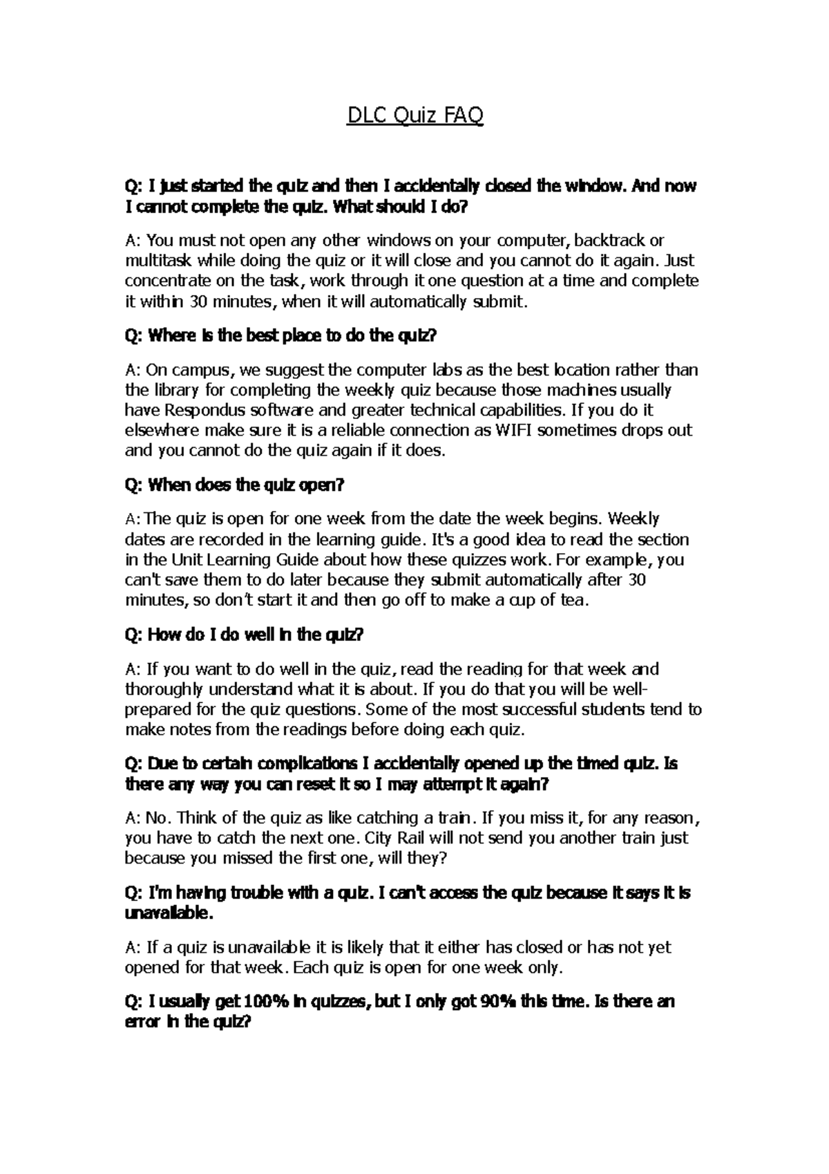 The DLC Quiz FAQ - QUIZ AND PRACTICAL ASSIGNMENT 1 AND ASSESSMENT 3 ...