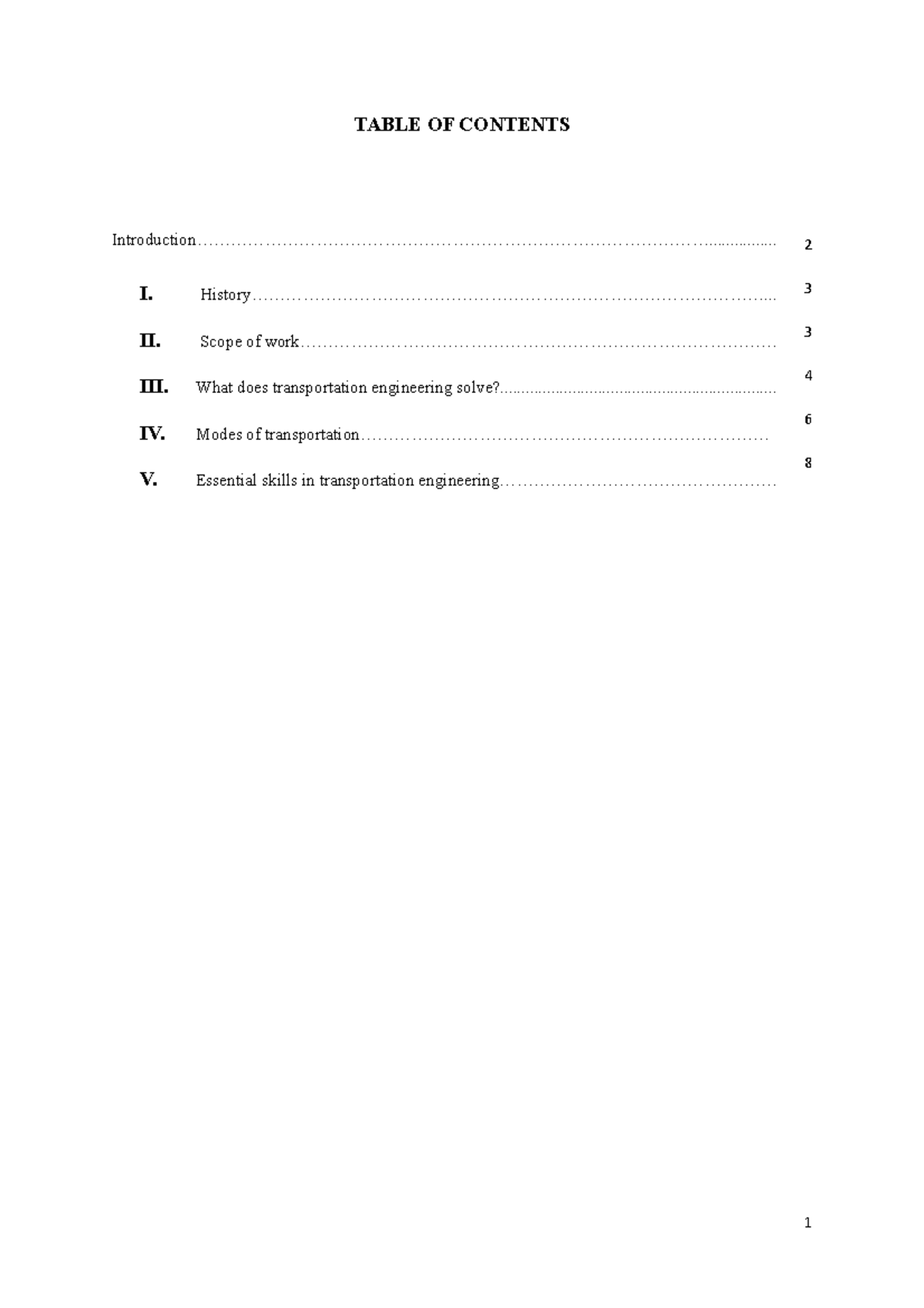 Transportation Engineering - TABLE OF CONTENTS - Studocu