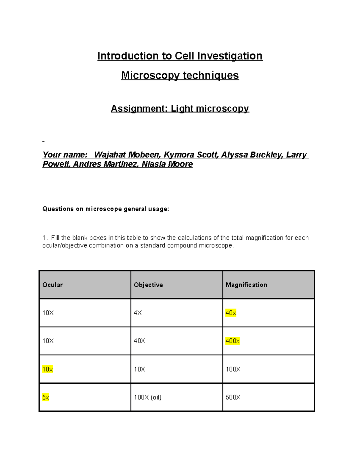 Introduction to Cell Investigation - Introduction to Cell Investigation Microscopy techniques ...