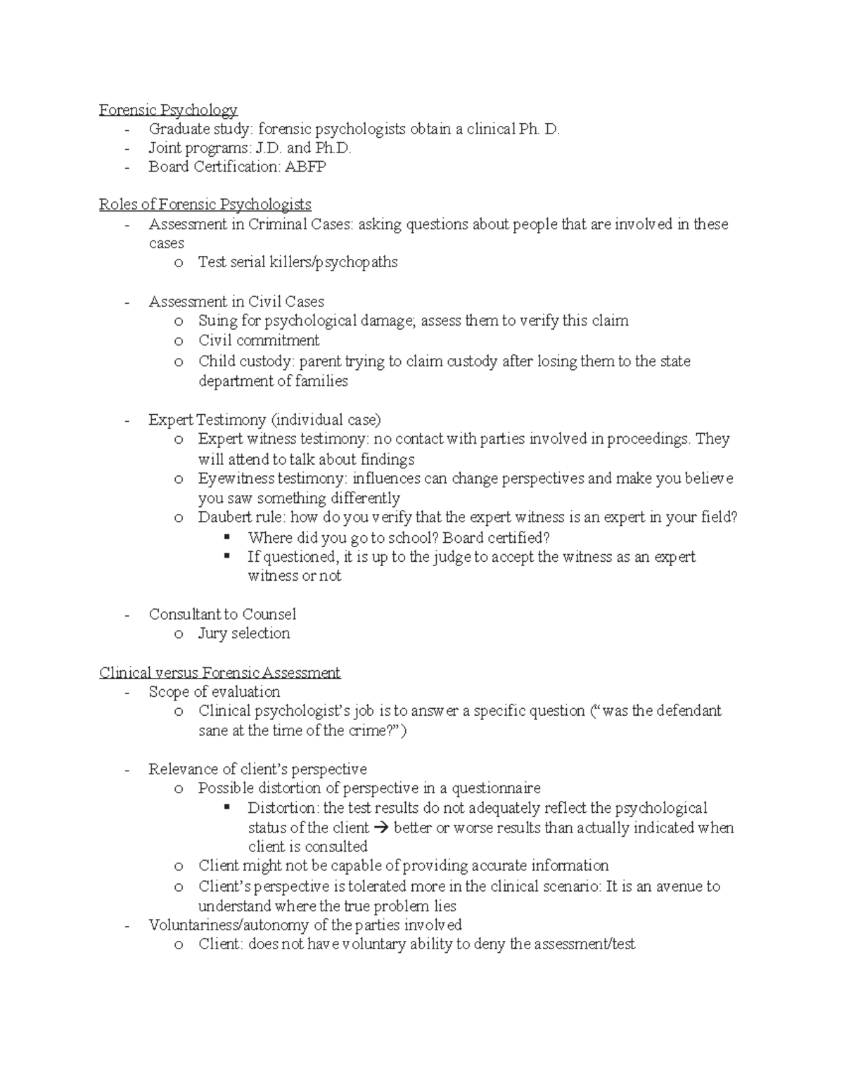 February 17 Notes - Forensic Psychology - Graduate study: forensic ...