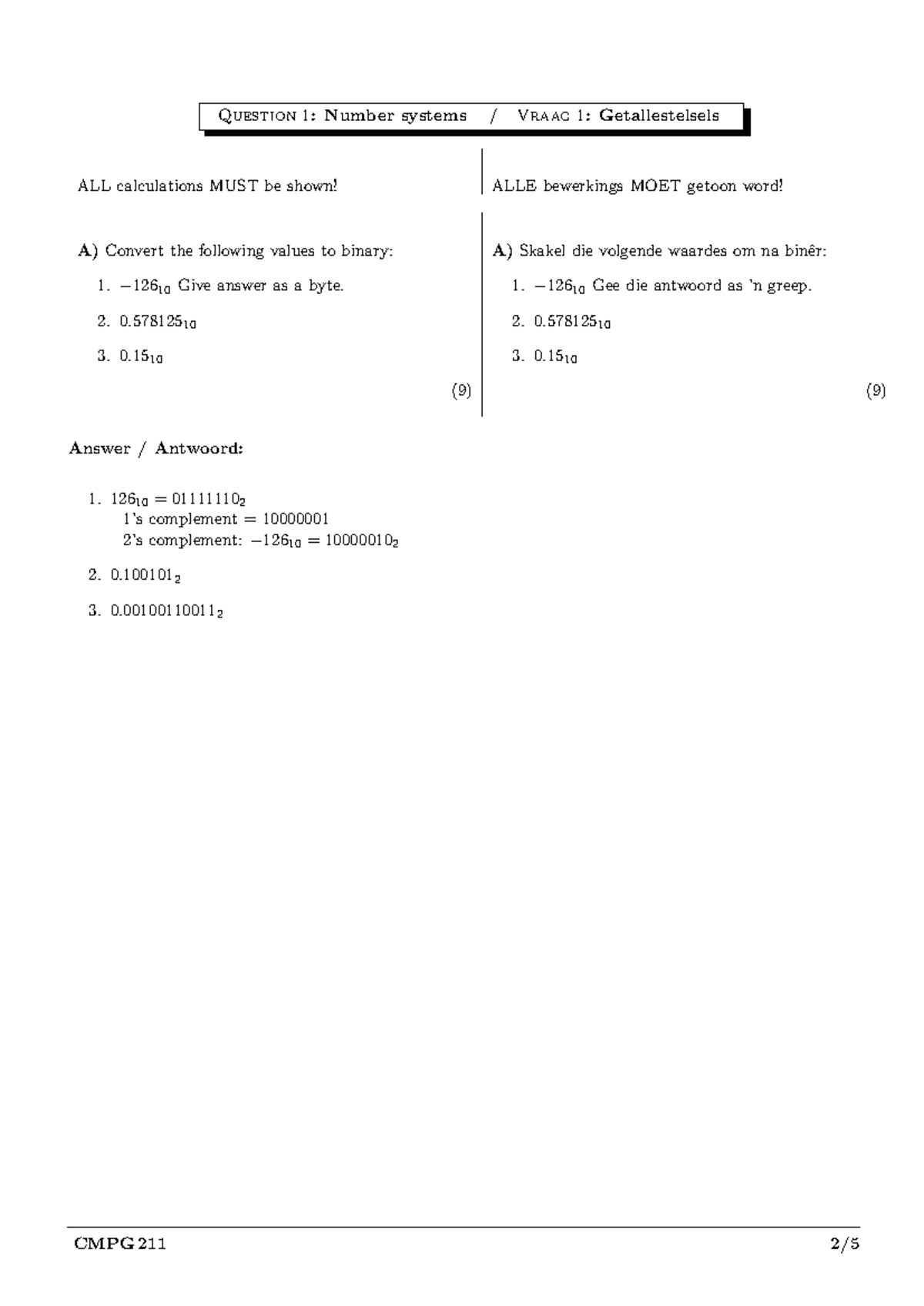 CMPG211 2024ST - Question 1 : Number systems / Vraag 1 : Getallestelsels ALL calculations MUST ...