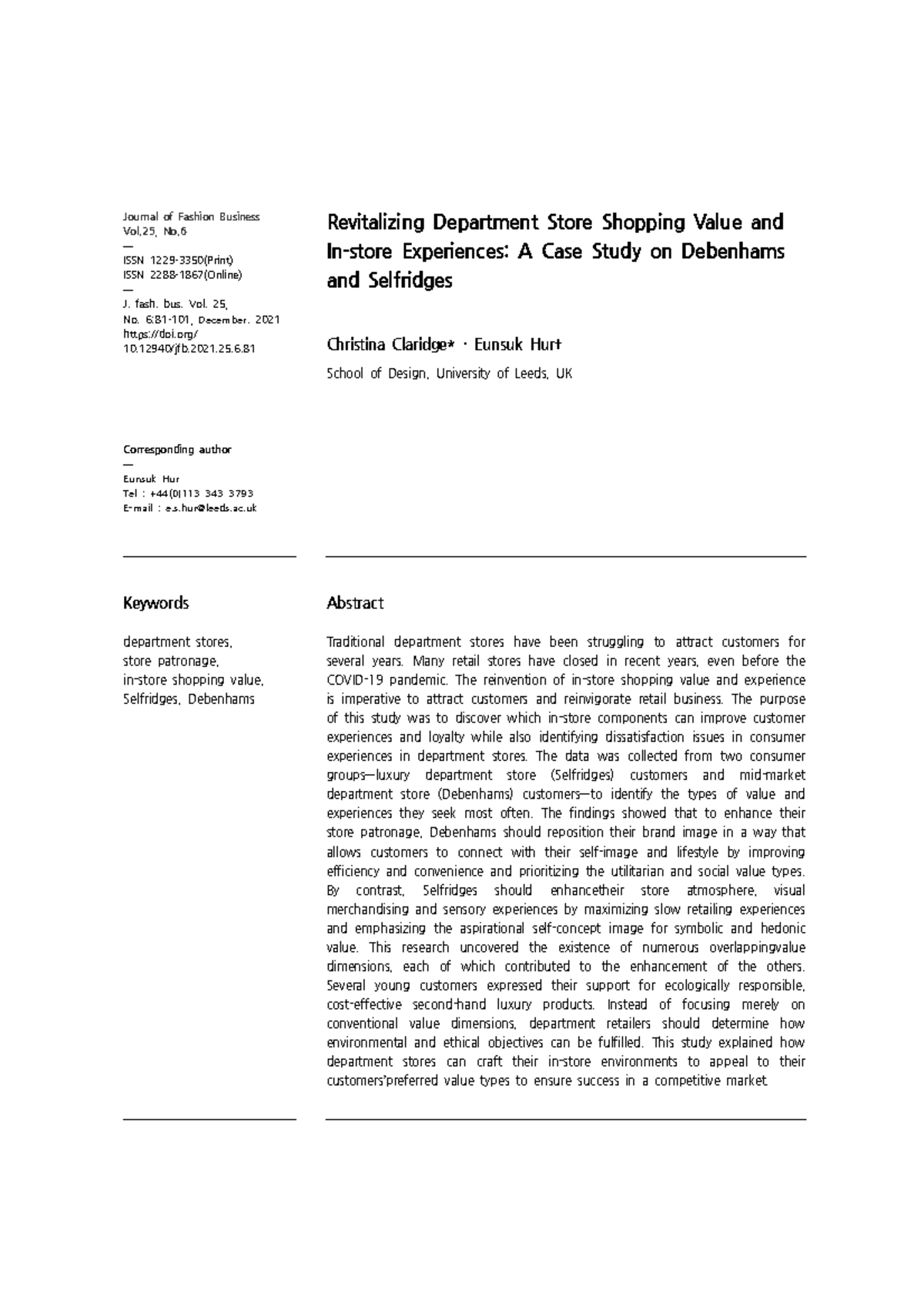 Revitalizing Department Store Shopping Value and In-store Experiences A ...