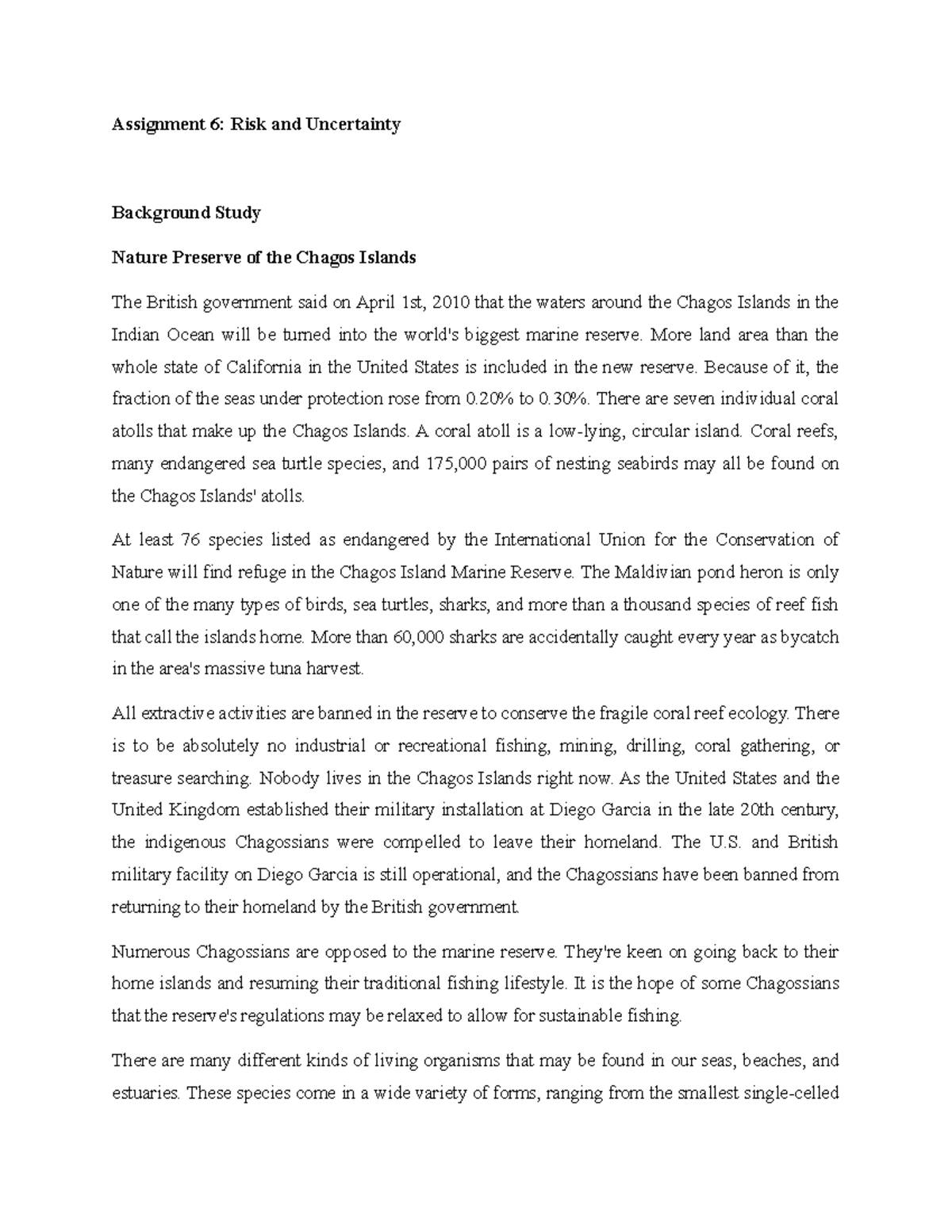 Tutorial Work Week 6 - summary assignment. - Assignment 6: Risk and Uncertainty Background Study ...