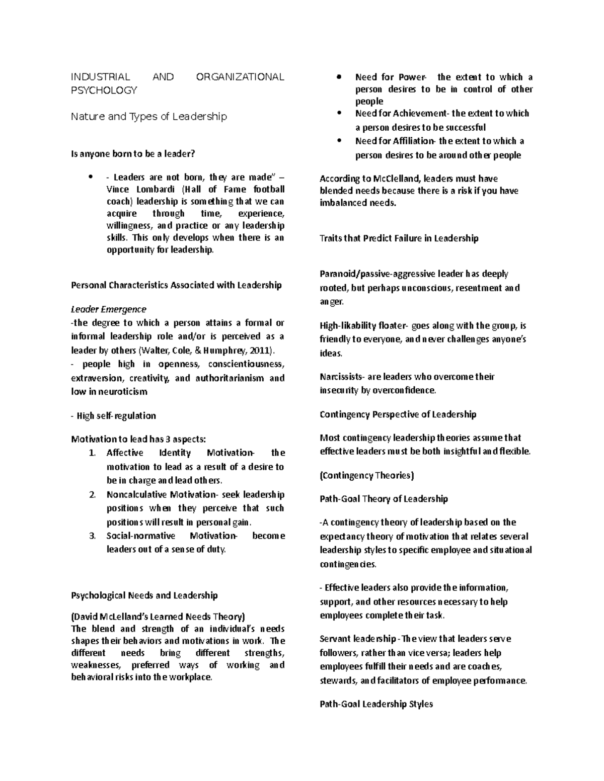 Industrial AND Organizational Psychology Nature and Types of Leadership ...