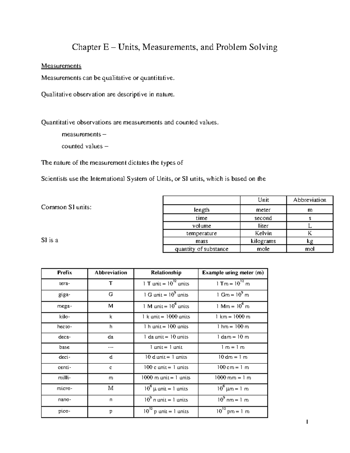 Chapter+E+Guided+Notes for pratice - Chapter E – Units, Measurements ...