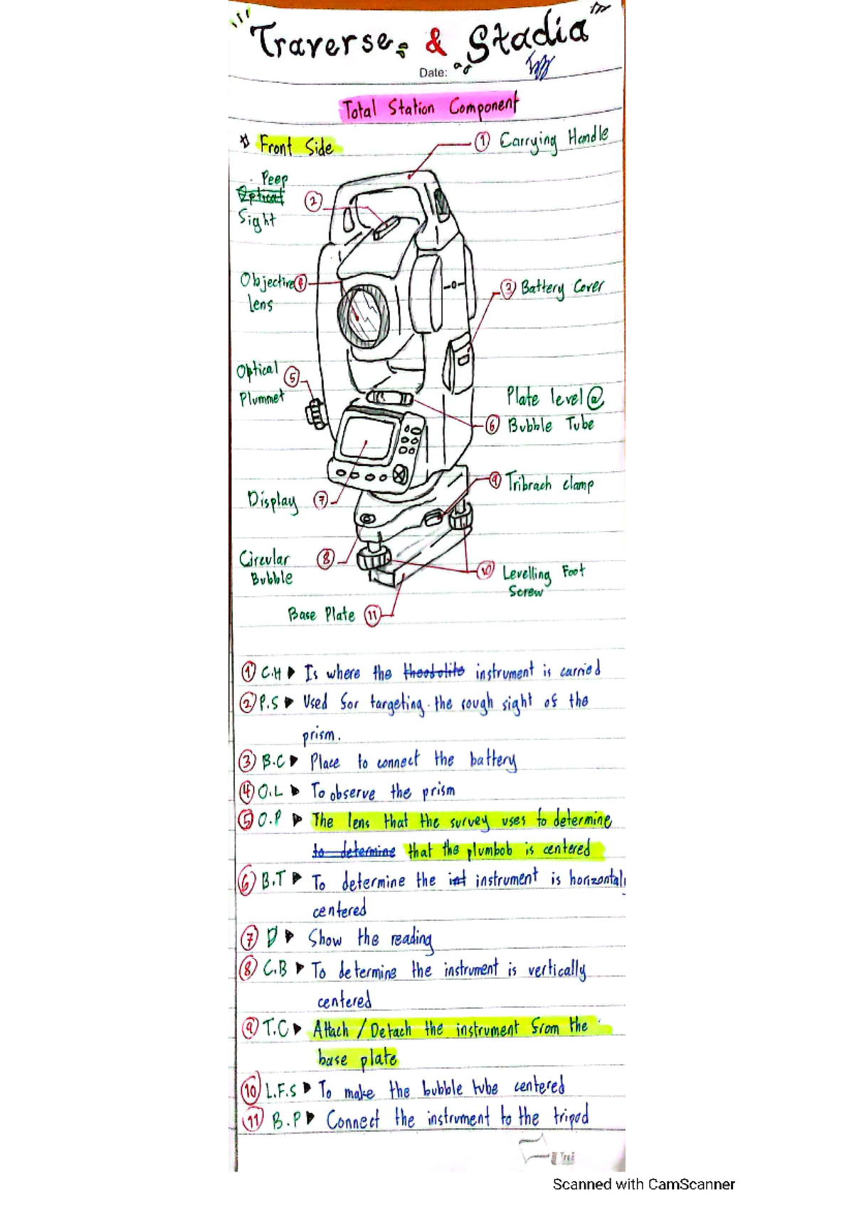Traverse & stadia Note Practical Test - highway engineering - Studocu
