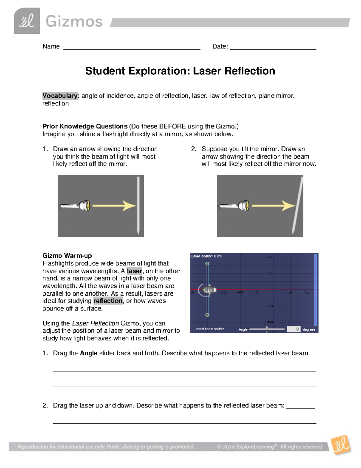 Laser Reflection SE - this is a gizmo assinment - Name