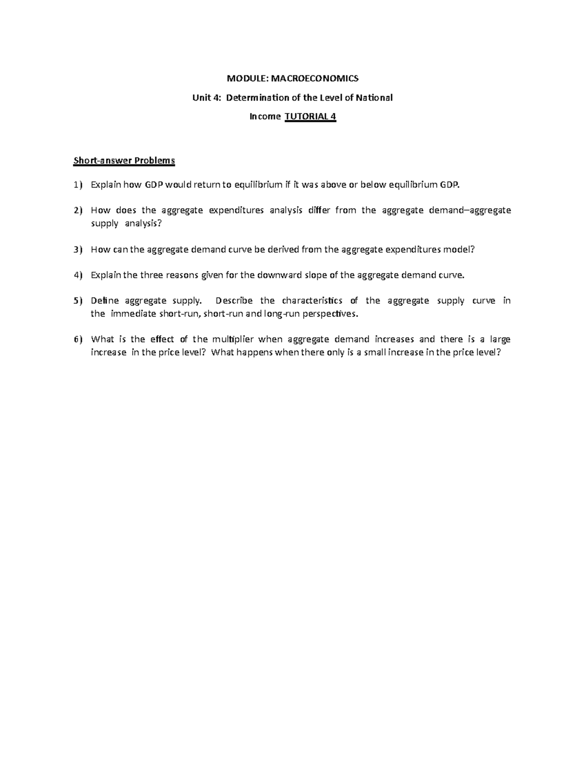 TUT Macro Unit 4 (May 2021) - MODULE: MACROECONOMICS Unit 4 ...