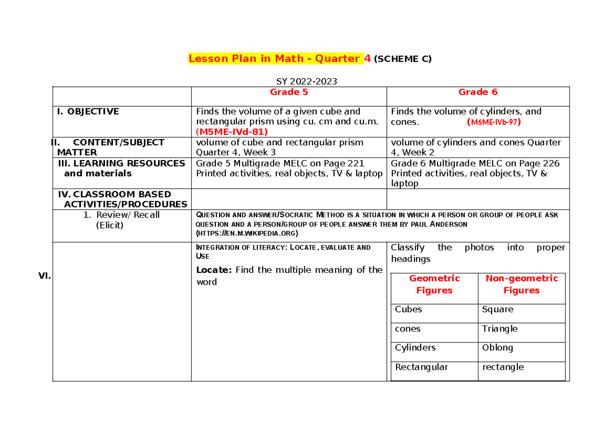 Lesson Plan in Math ALB - Use it - Lesson Plan in Math - Quarter 4 ...