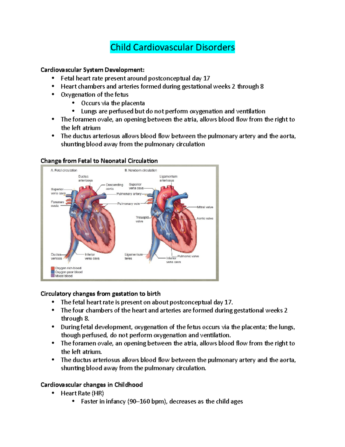Child Cardiovascular Disorders - NURS 350 - Studocu