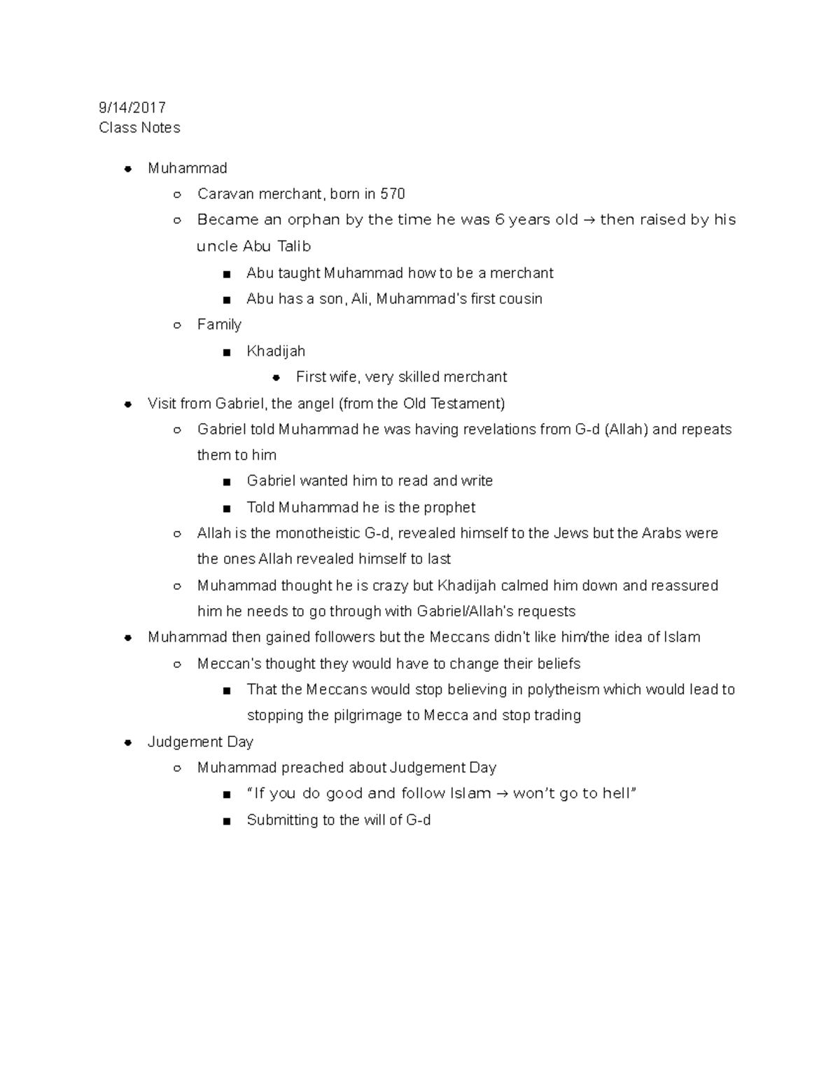 9%2F14%2F2017 - Class Notes - 9/14/2017 Class Notes Muhammad Caravan ...