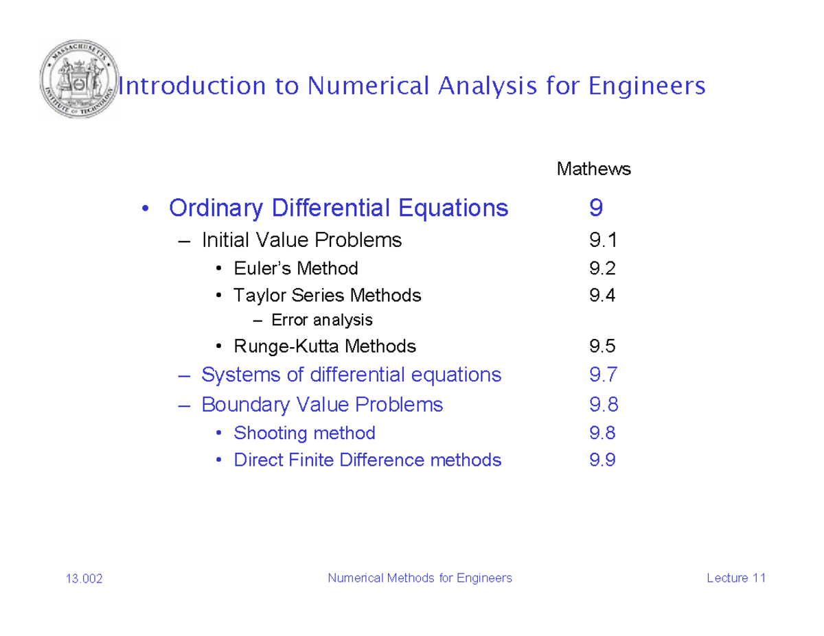 Lect 11 - Lect 11 - Introduction to Numerical Analysis for Engineers ...