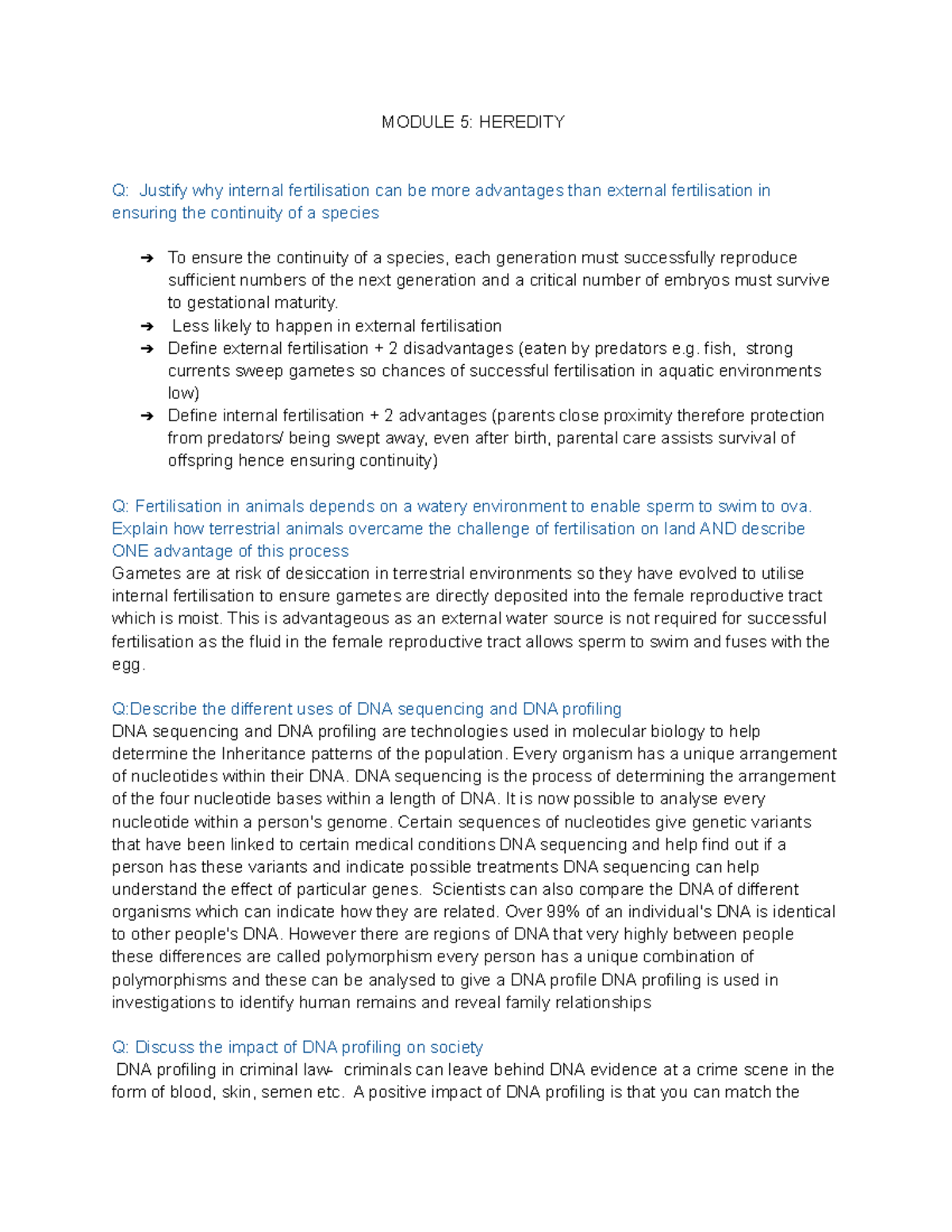 HSC Biology 2021 Module 7 Practice questions - MODULE 5: HEREDITY Q ...