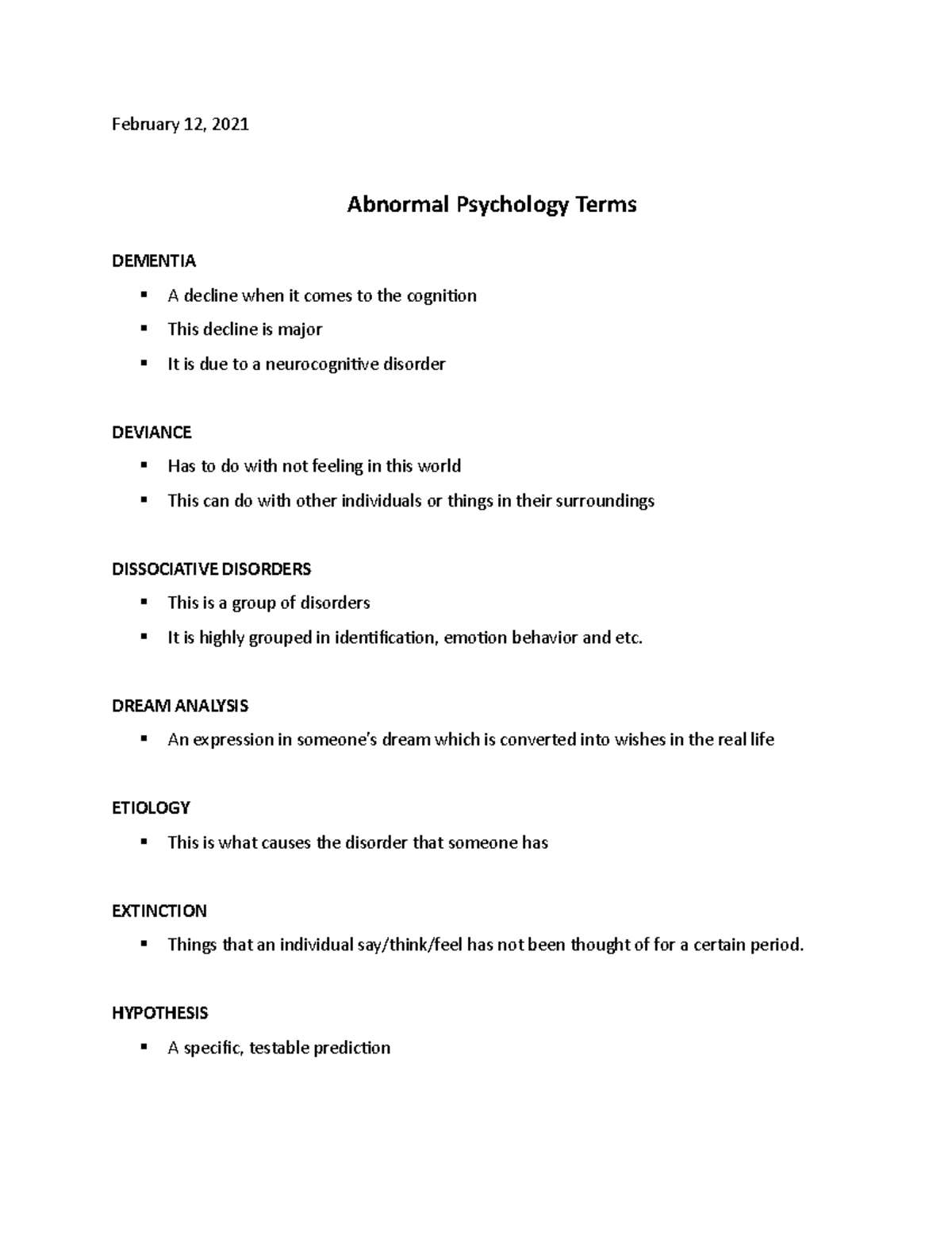 Abnormal Psychology Terms - DREAM ANALYSIS An expression in dream which ...