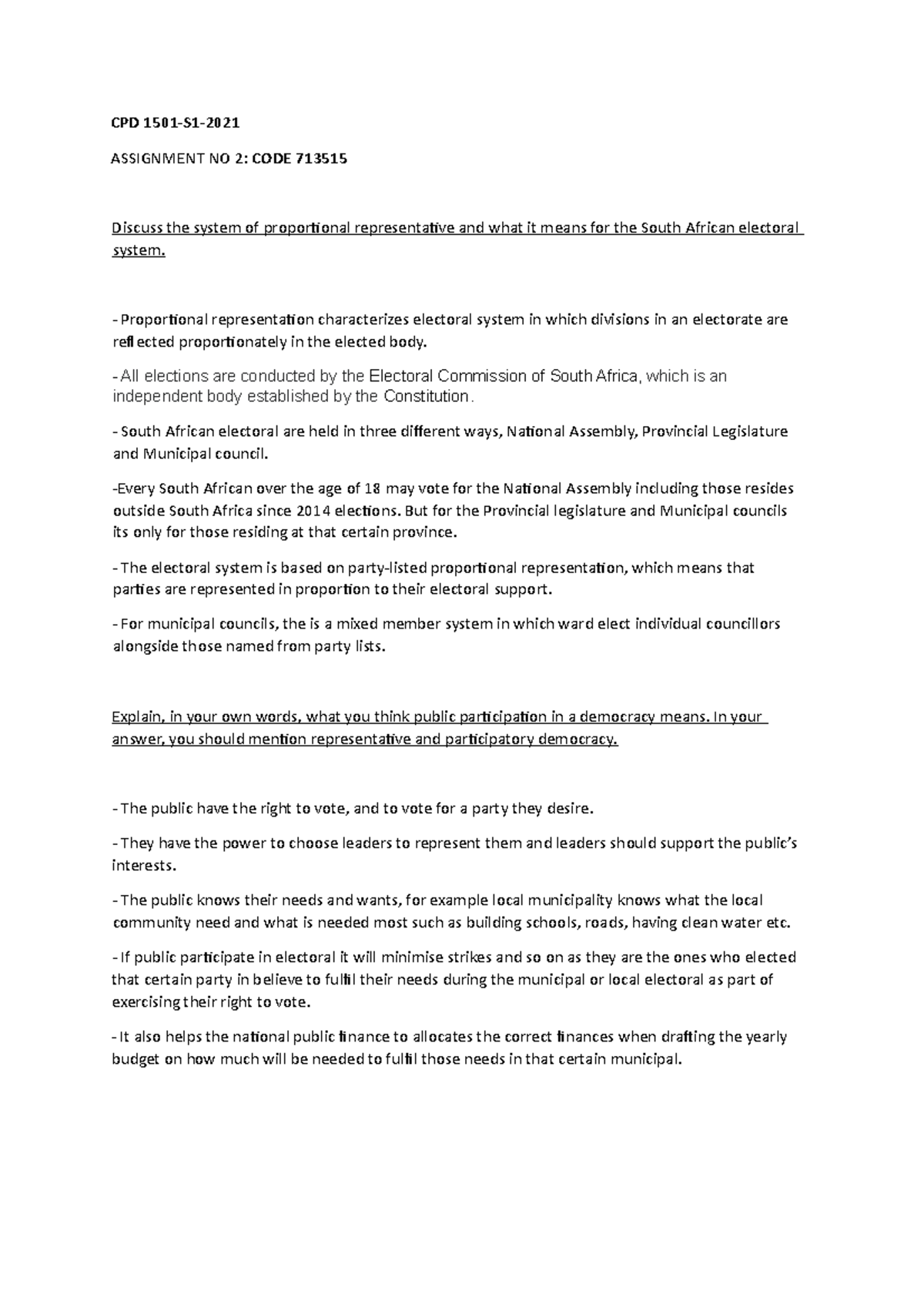 CPD1501 - Bcom in law - CPD 1501-S1- ASSIGNMENT NO 2 : CODE 713515 ...